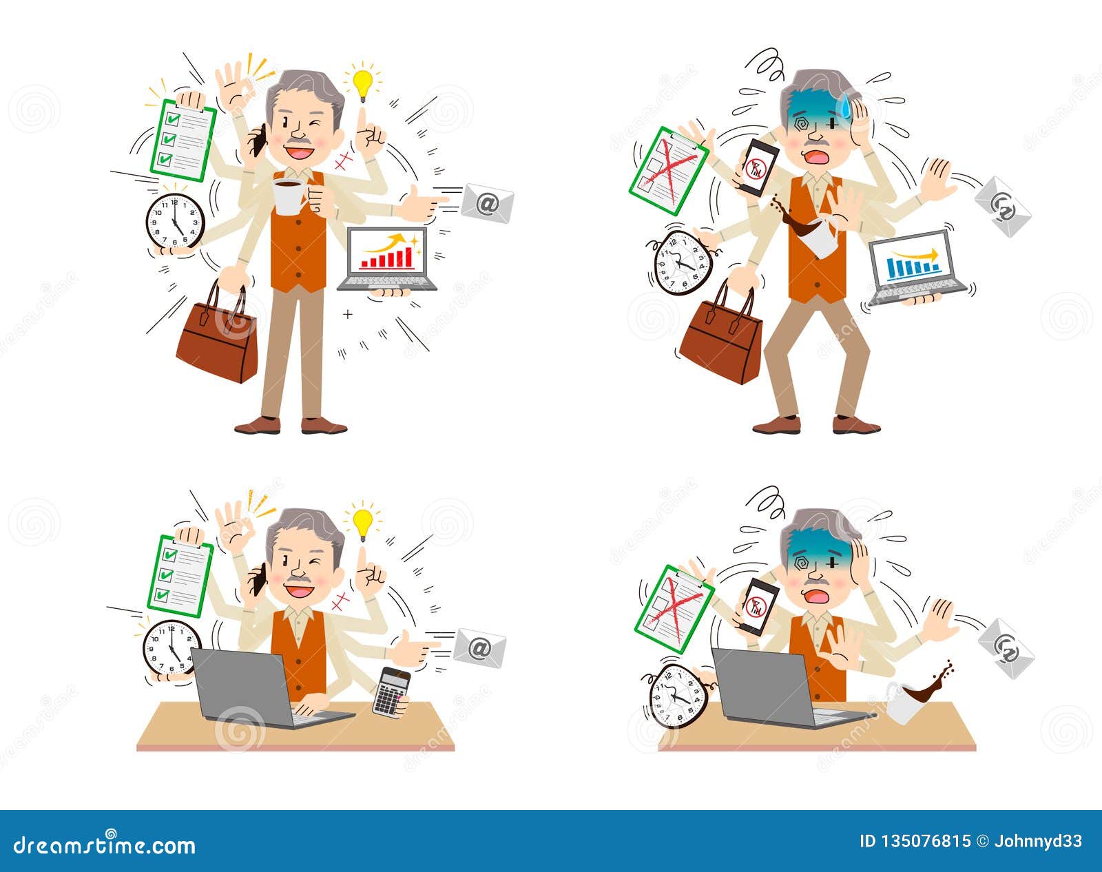 Multitasking man stock vector. Illustration of office - 135076815