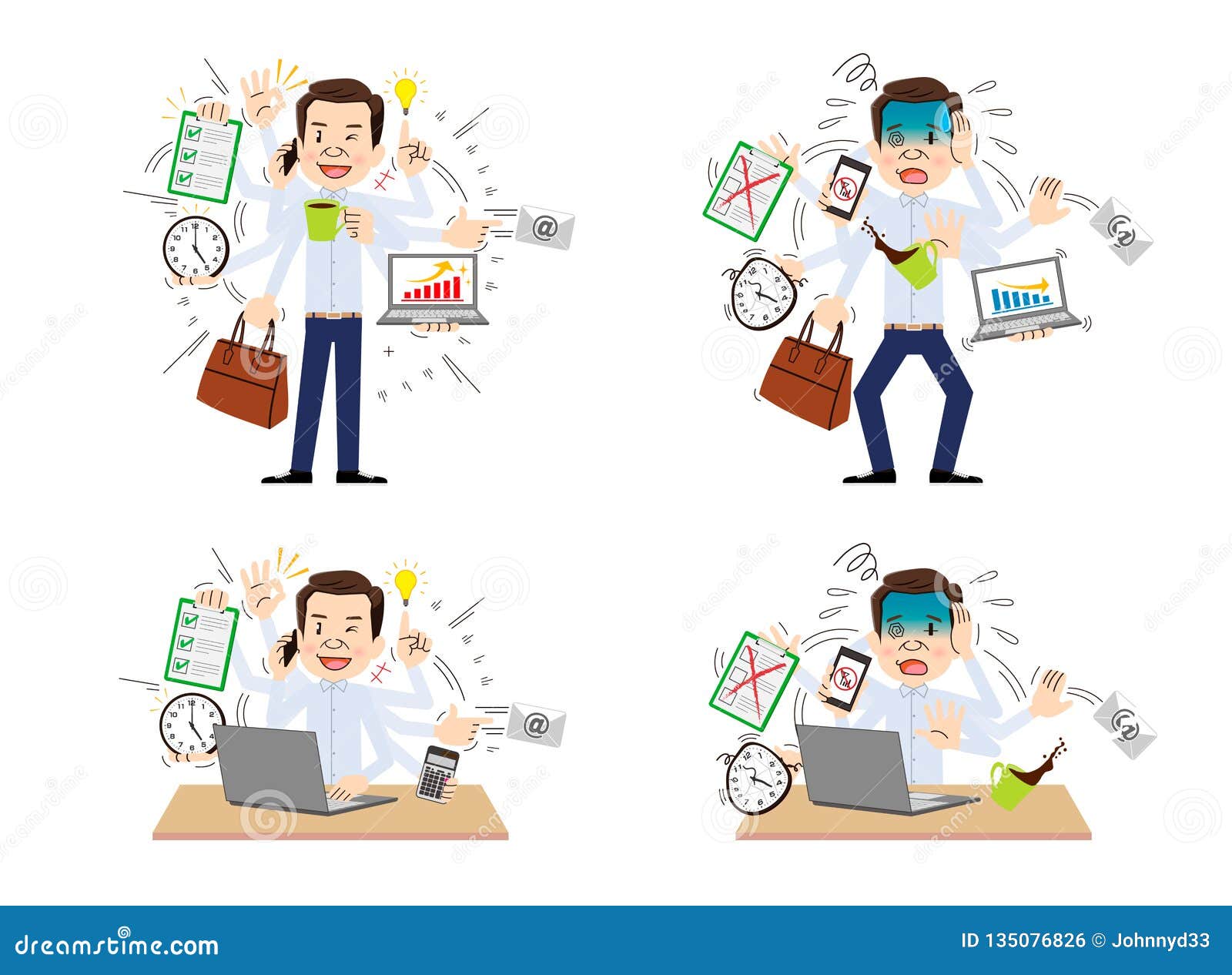 Multitasking man stock vector. Illustration of cute - 135076826