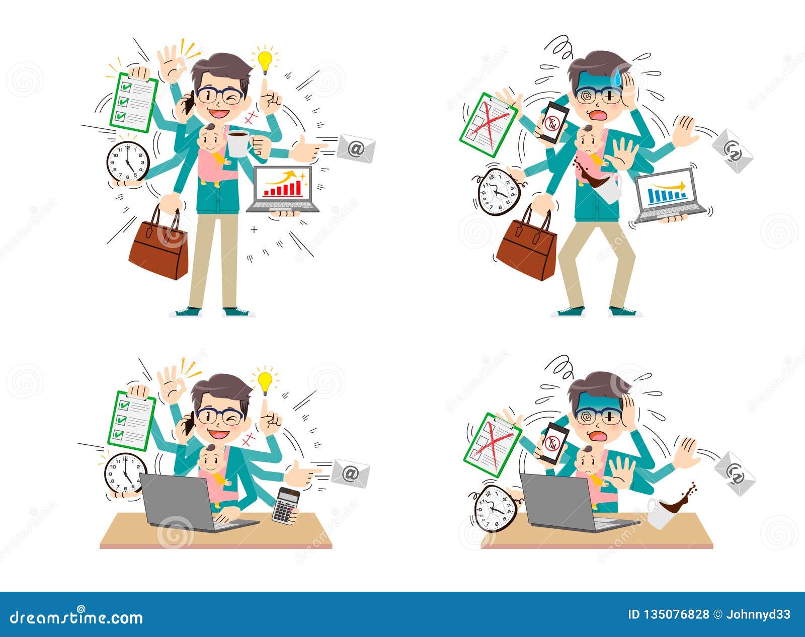 Multitasking man stock vector. Illustration of multitask - 135076828