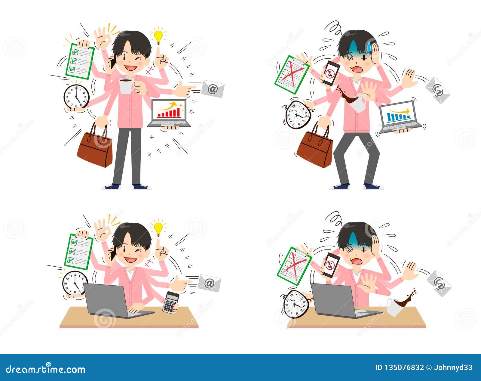 Multitasking man stock vector. Illustration of flat - 135076832