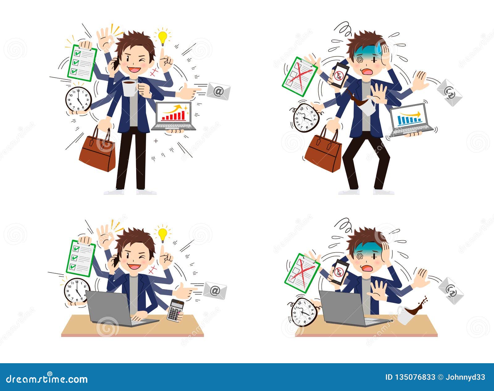Multitasking man stock vector. Illustration of chart - 135076833