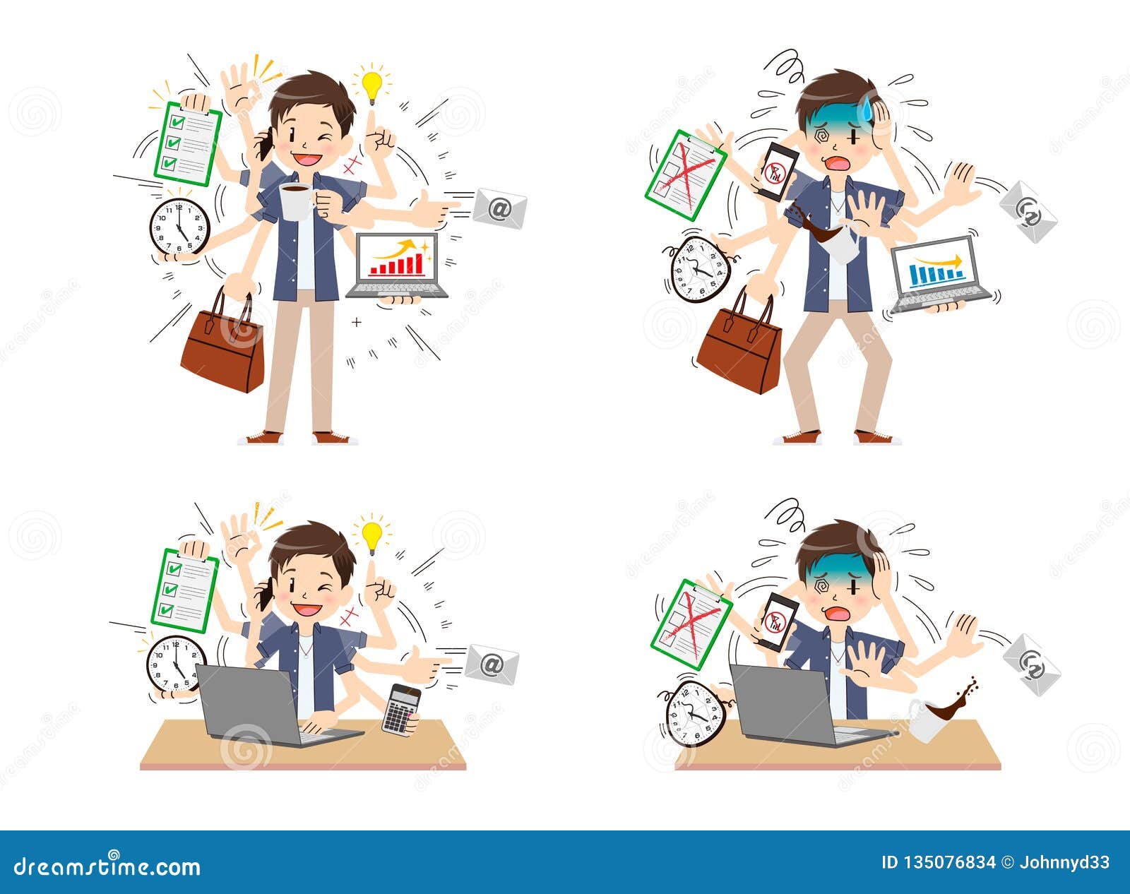 Multitasking man stock vector. Illustration of like - 135076834