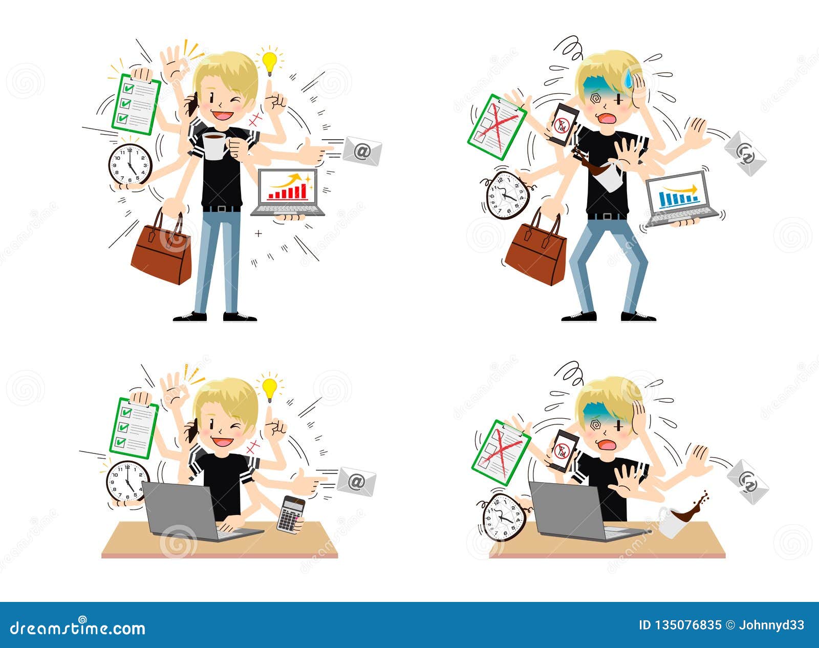 Multitasking man stock vector. Illustration of schedule - 135076835