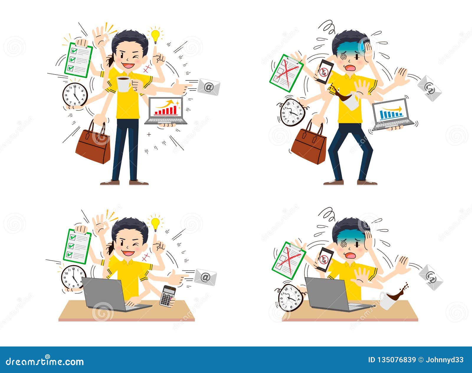 Multitasking man stock vector. Illustration of laptop - 135076839