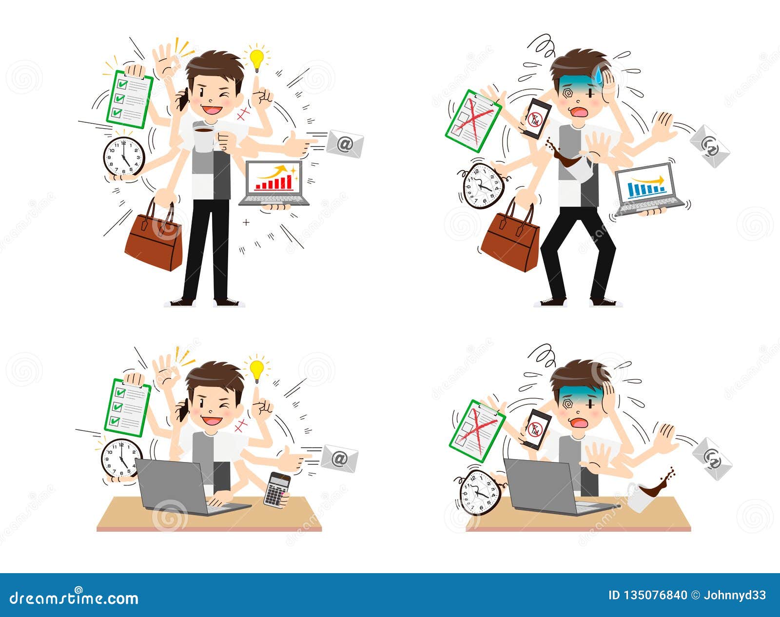 Multitasking man stock vector. Illustration of break - 135076840