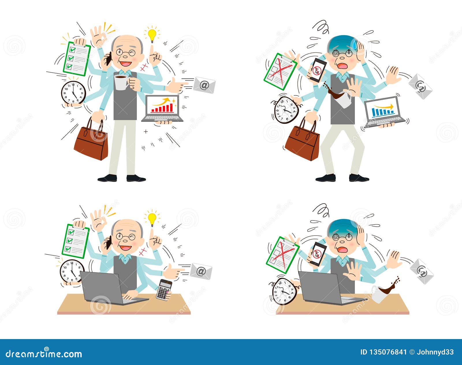 Multitasking man stock vector. Illustration of cute - 135076841