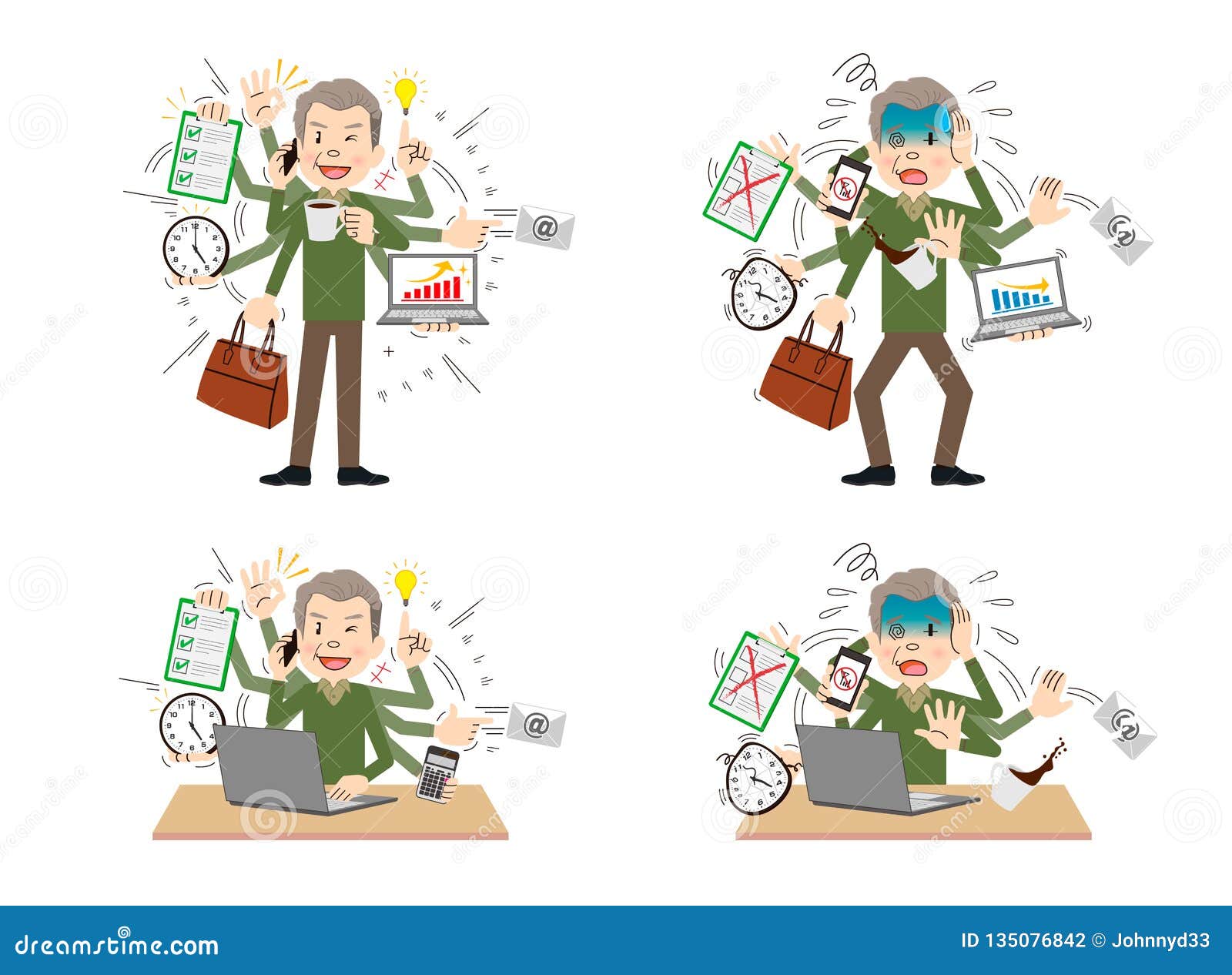 Multitasking man stock vector. Illustration of like - 135076842