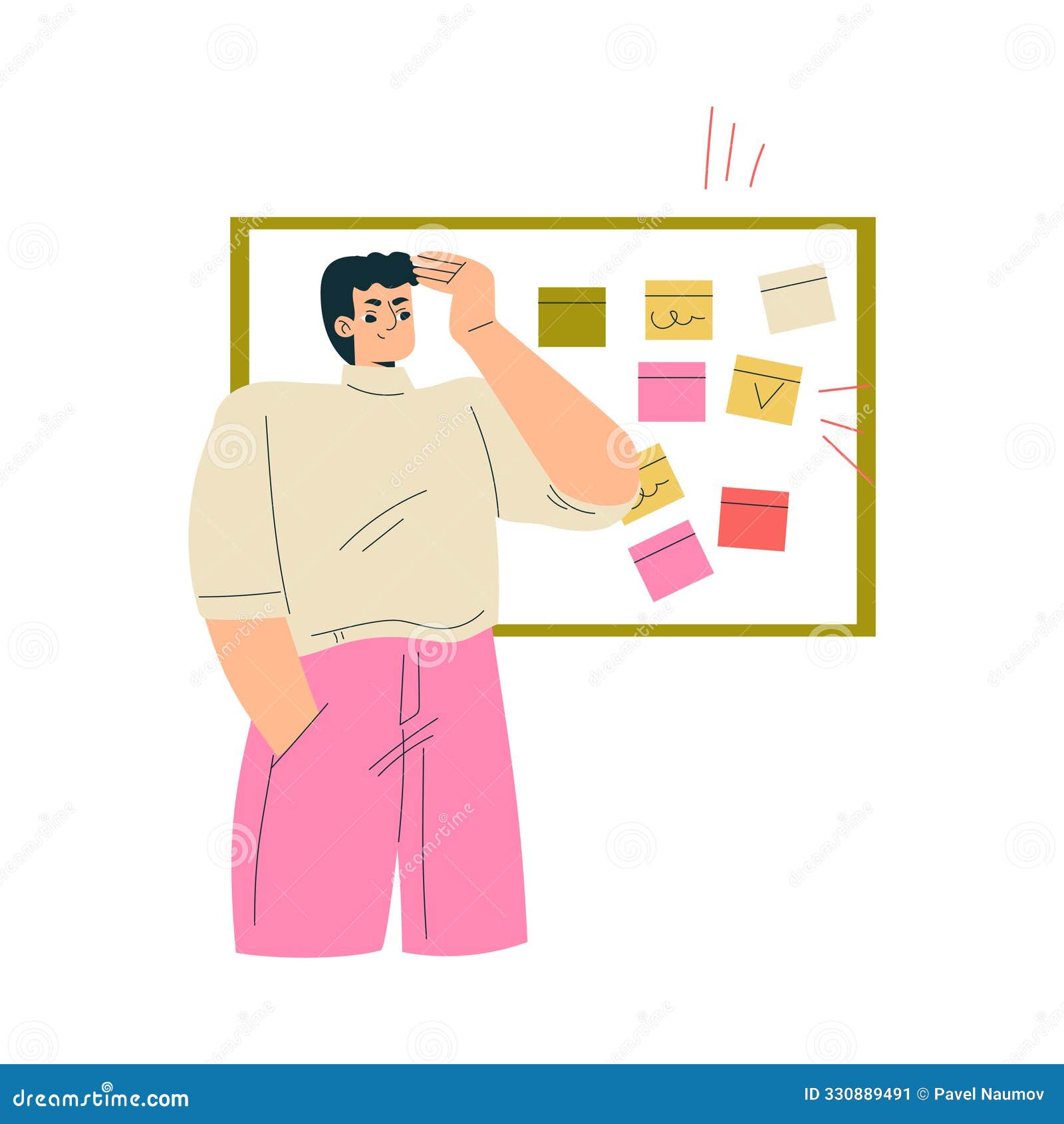 Multitasking Man Character Doing Multiple Task Look at Board with ...
