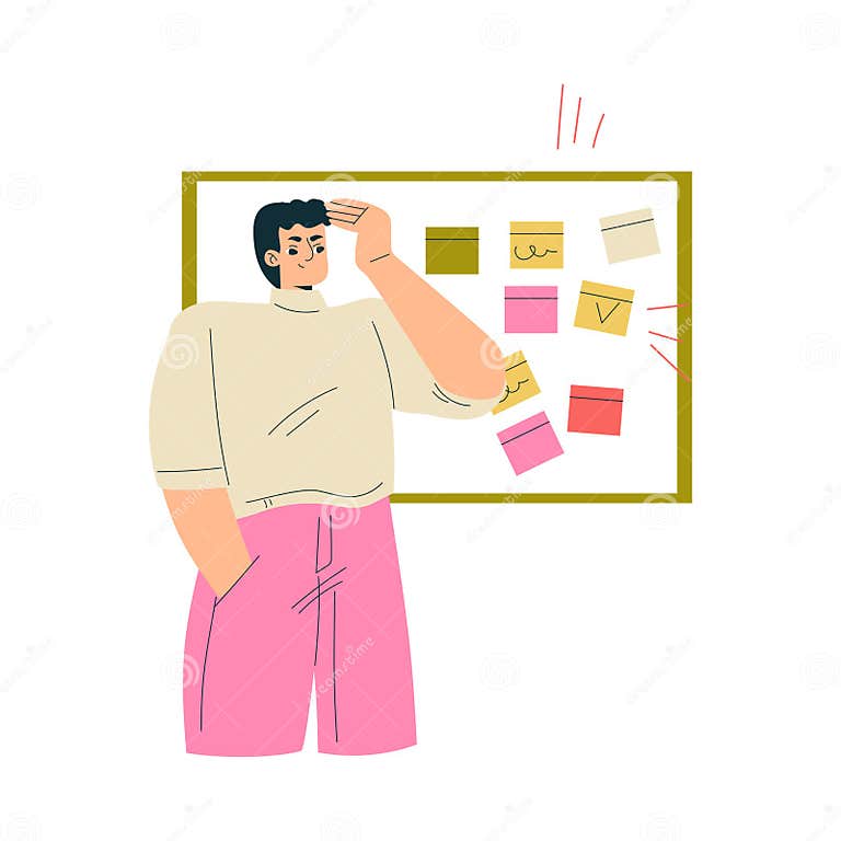 Multitasking Man Character Doing Multiple Task Look at Board with ...