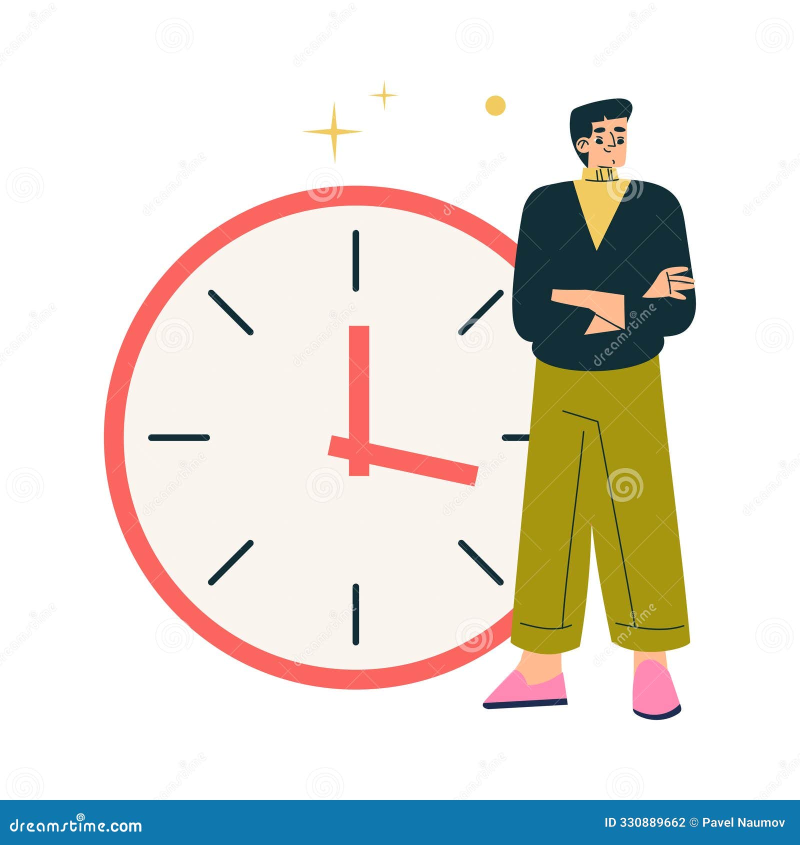 Multitasking Man Character Stand at Clock Dial Vector Illustration ...