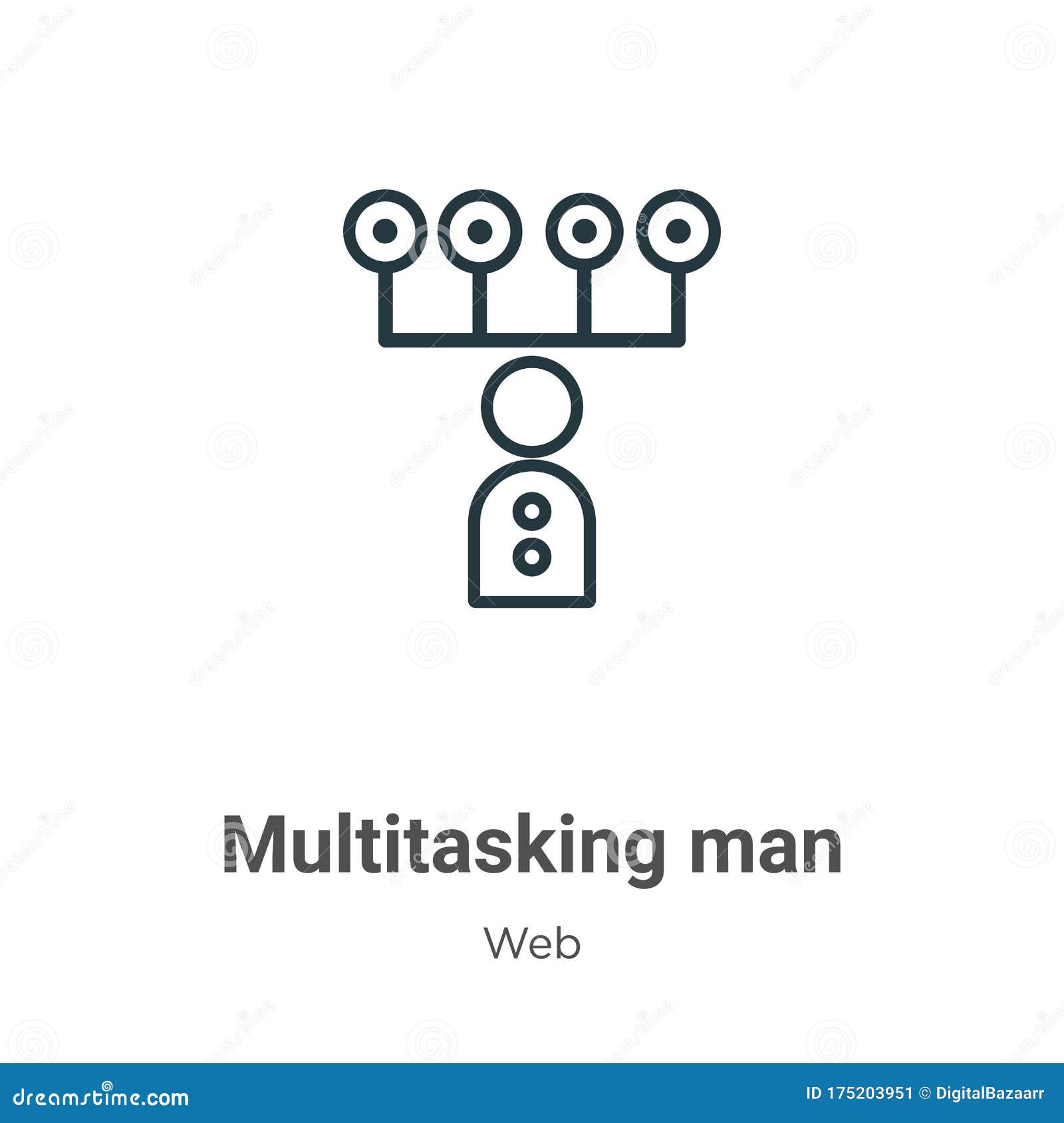 Multitasking Man Outline Vector Icon. Thin Line Black Multitasking Man Icon, Flat Vector Simple ...
