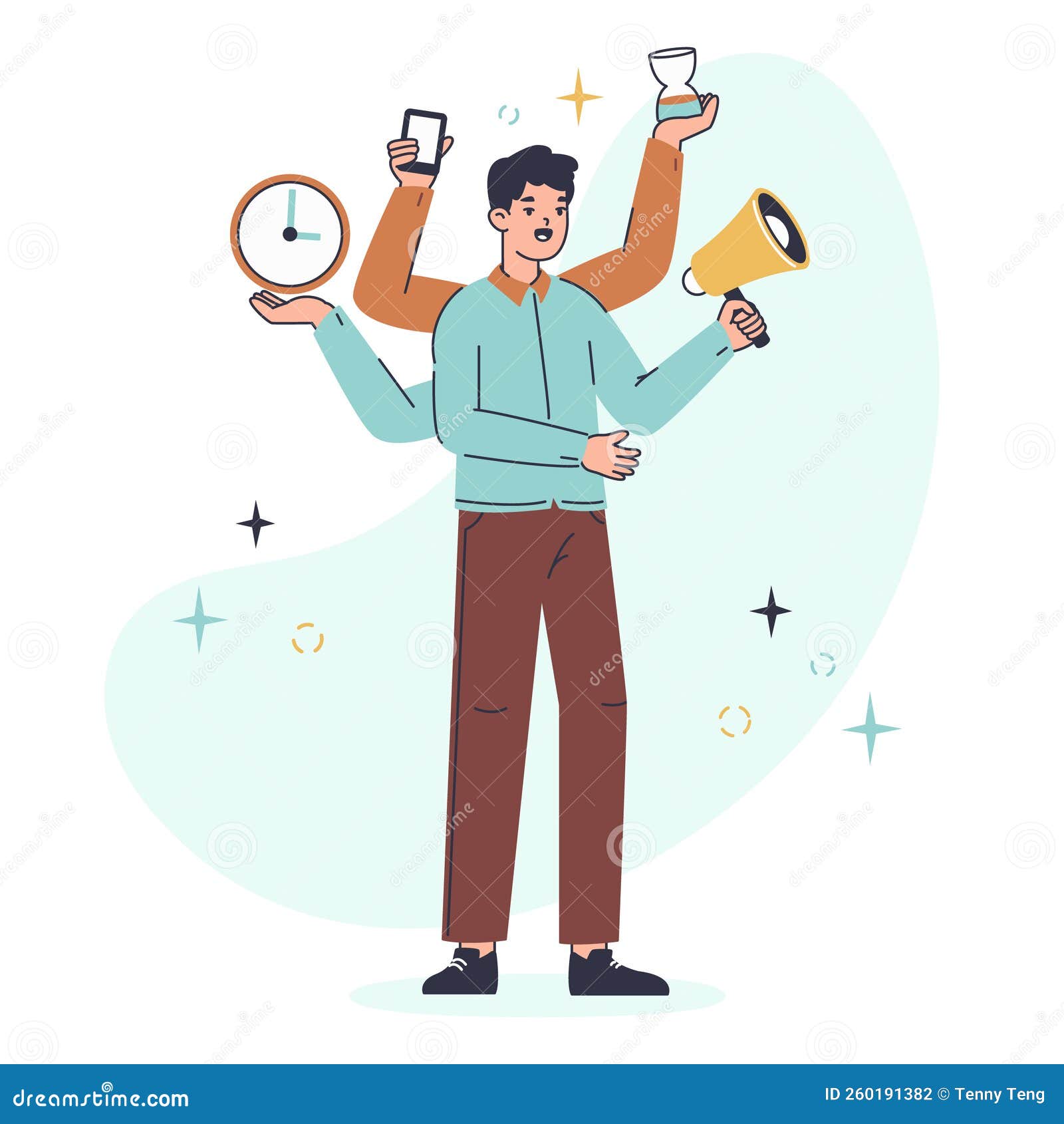 Multitasking Man, Productive Business Office Worker. Professional ...