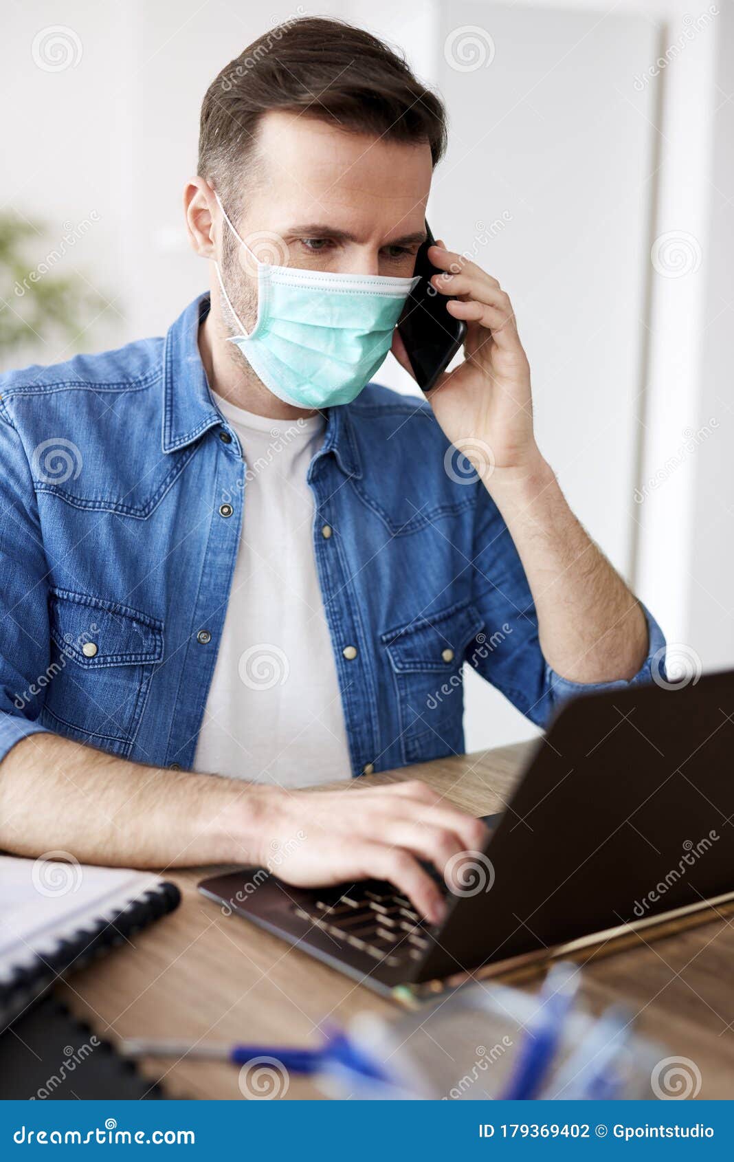 Multitasking Man Working at Home Stock Photo - Image of indoors ...