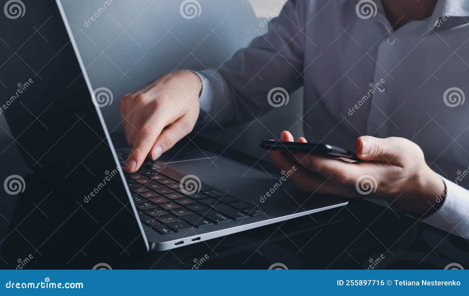 Multitasking with Many Devices Closeup Concept Image Stock Photo ...