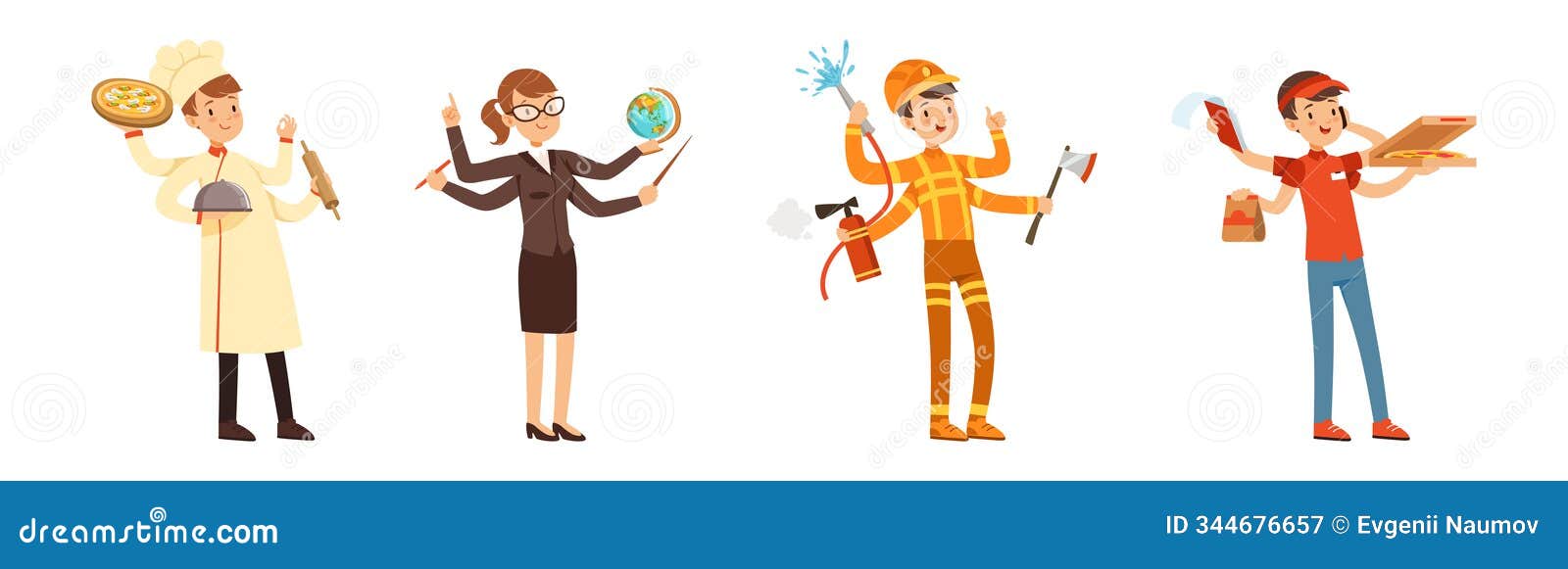 Multitasking People Character of Different Profession Vector Set Stock ...