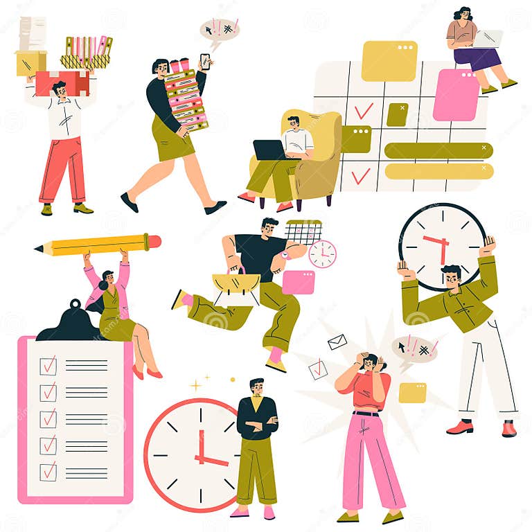 Multitasking People Character Doing Multiple Task Vector Set Stock ...