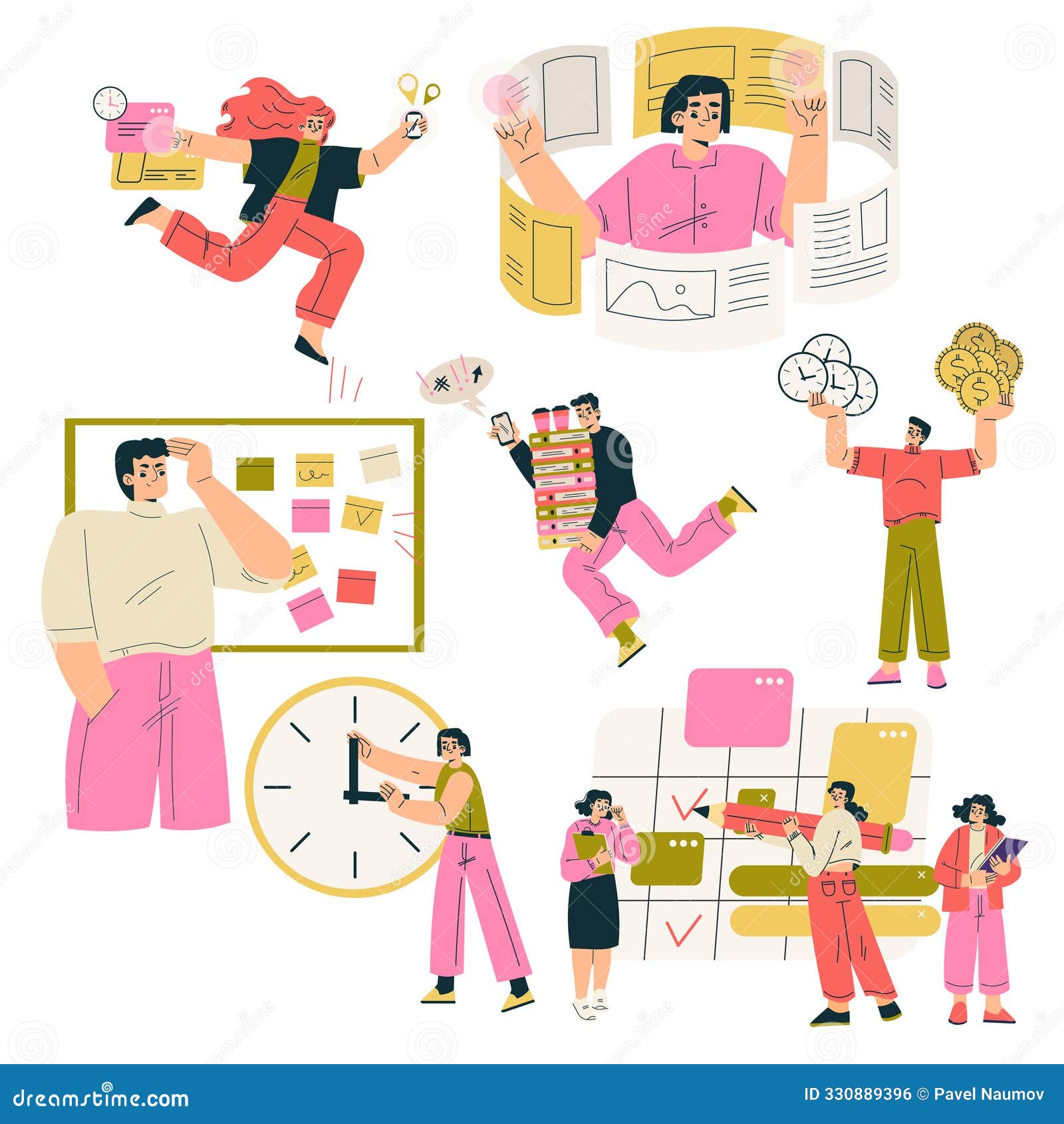 Multitasking People Character Doing Multiple Task Vector Set Stock ...