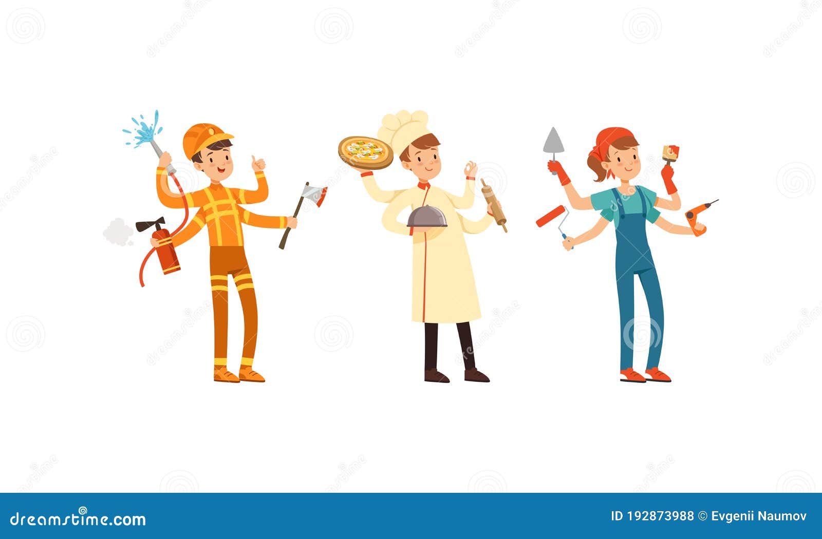 Multitasking People Collection, Firefighter, Chef Cook, Painter ...
