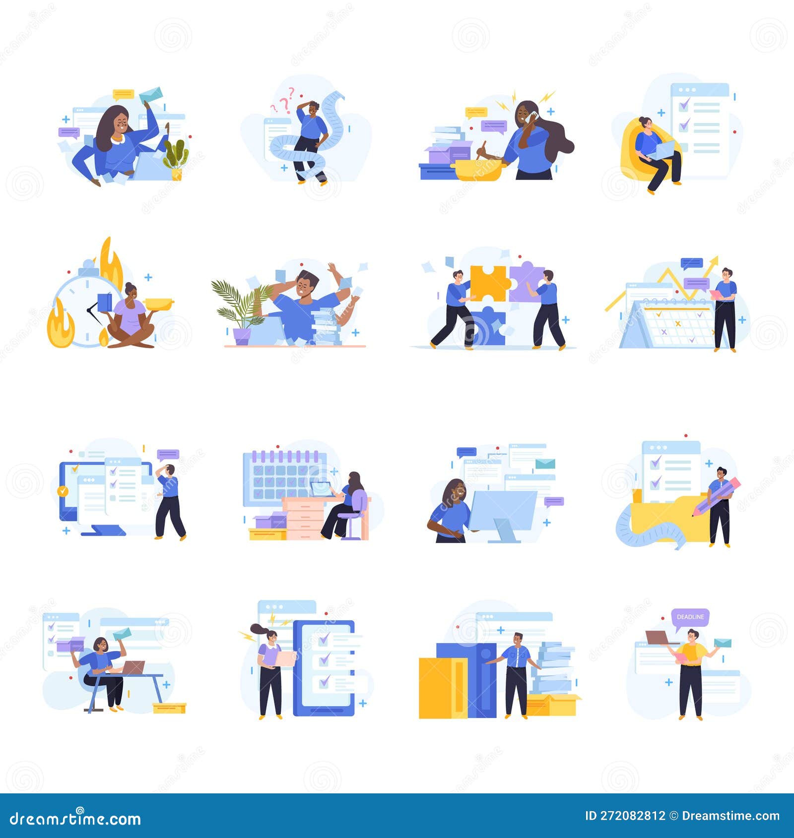 Multitasking People Flat Icons Stock Vector - Illustration of female ...