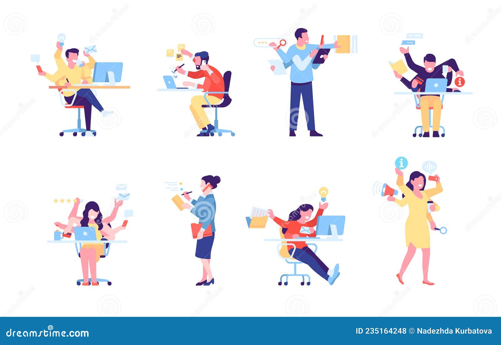 Multitasking People. Office Employees with Multiple Hands and ...
