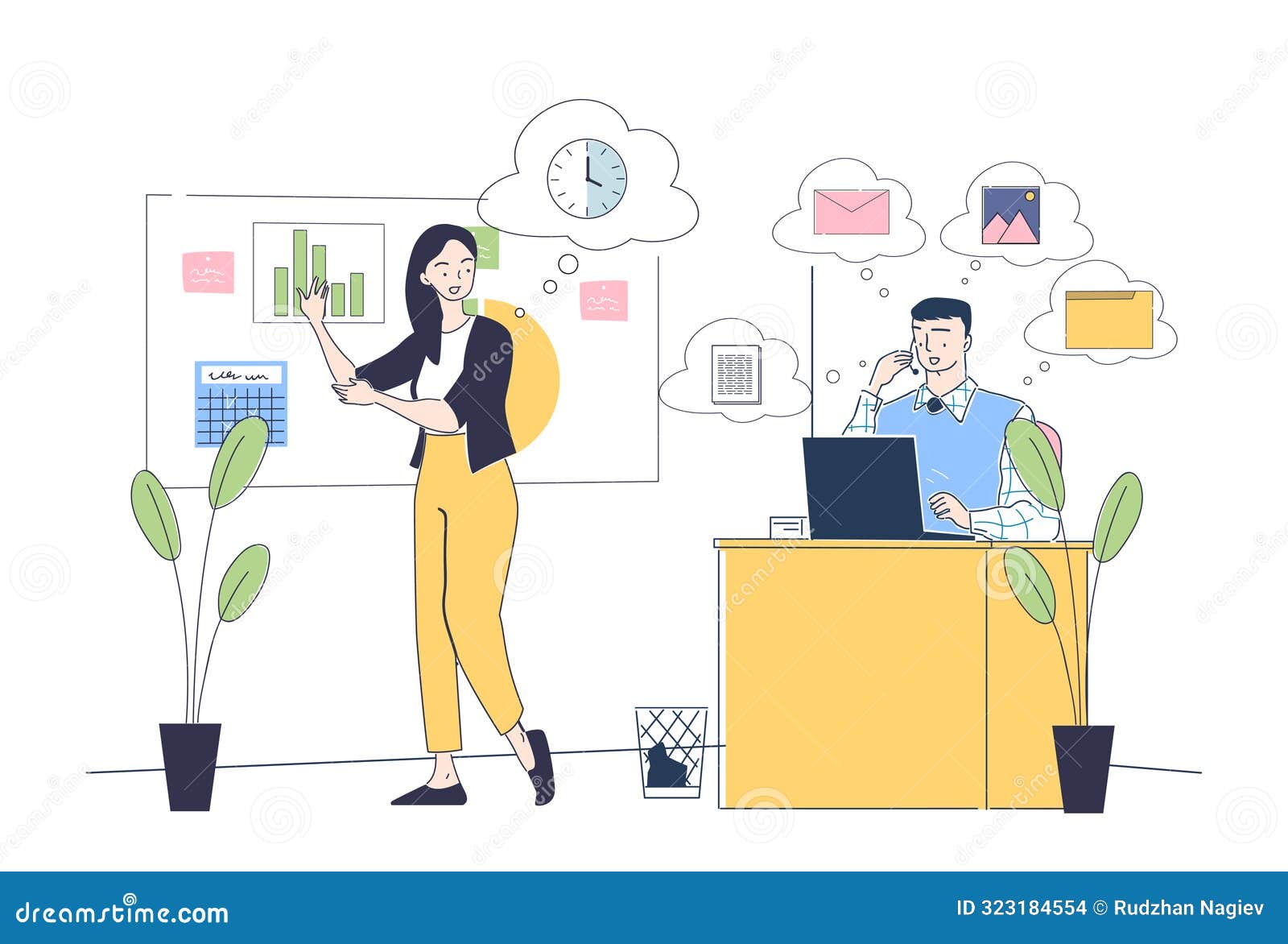 Multitasking People at Workplace. Man and Woman Work at Common Project ...