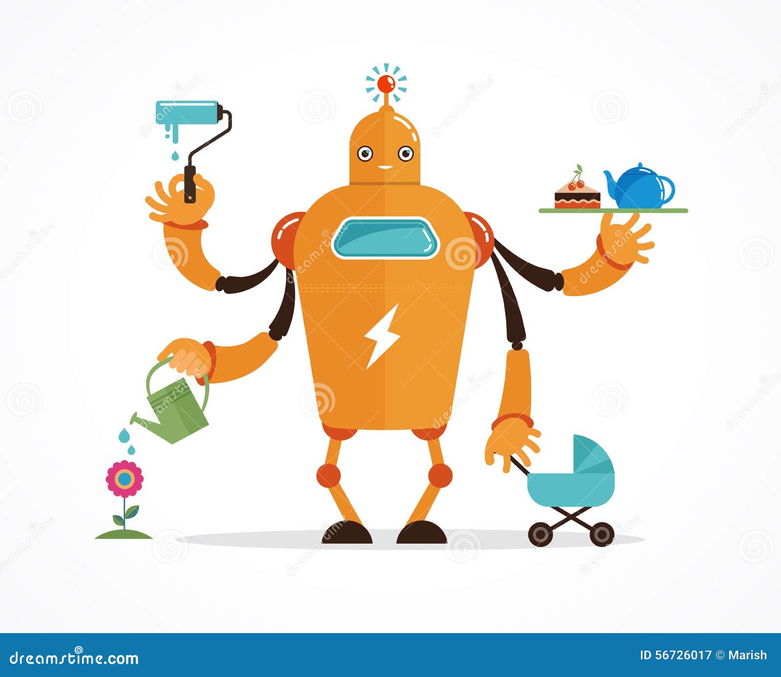 Multitasking Robot Character Cartoon Vector | CartoonDealer.com #56726017