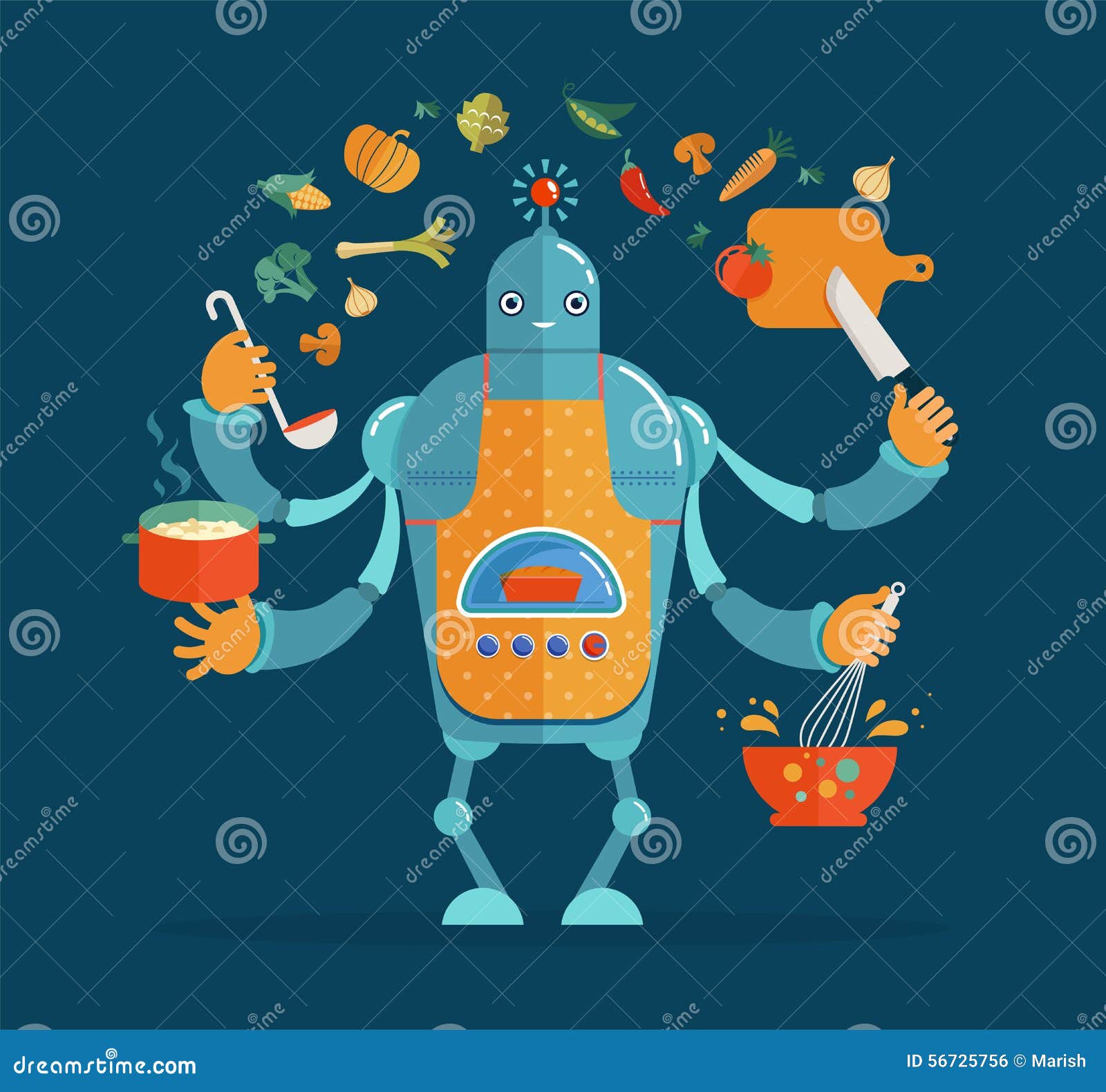 Multitasking Robot Chef Baking and Cooking Stock Vector - Illustration ...