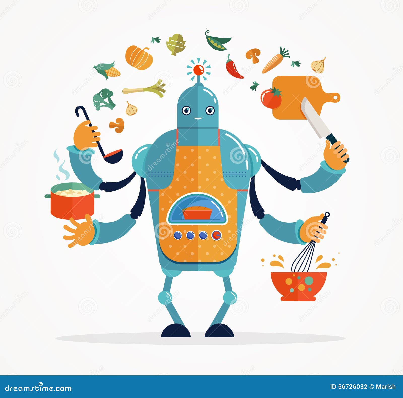 Multitasking Robot Chef Baking and Cooking Stock Vector - Illustration ...