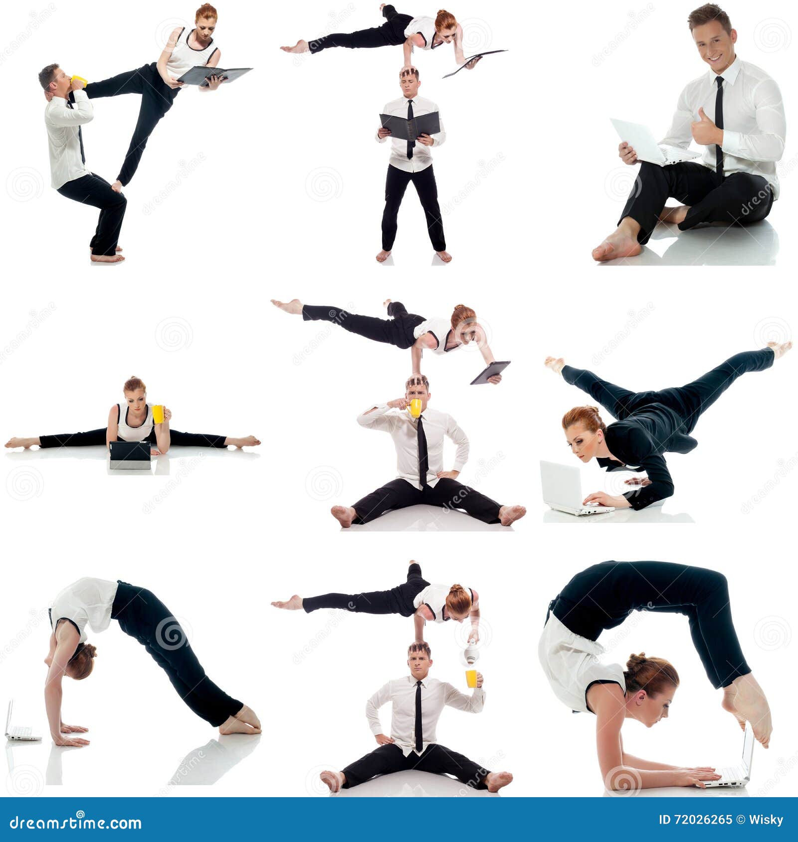 Multitasking. Set of Acrobats Doing Yoga in Studio Stock Image - Image ...
