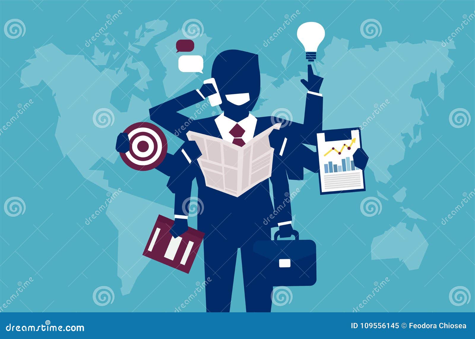 Multitasking Successful Businessman Managing Everything Stock ...