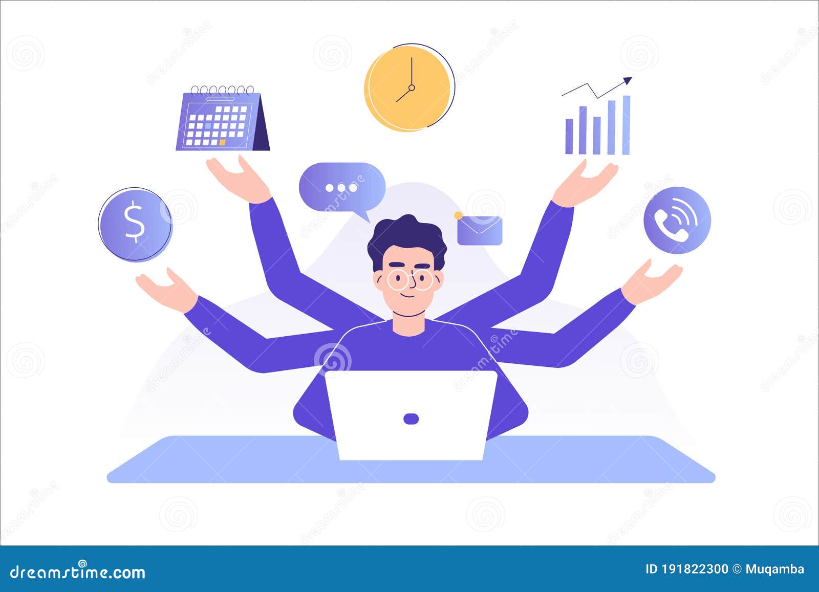 Multitasking and Time Management Concept. Young Freelancer Man or ...