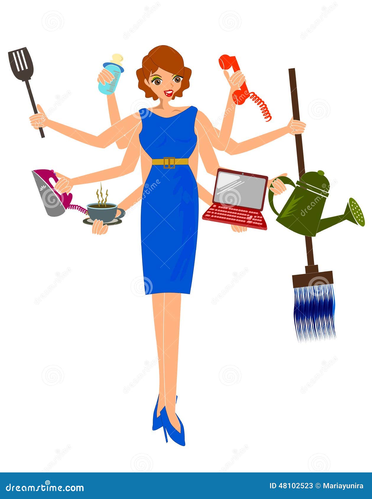 Multitasking vrouw vector illustratie. Illustration of bezem - 48102523