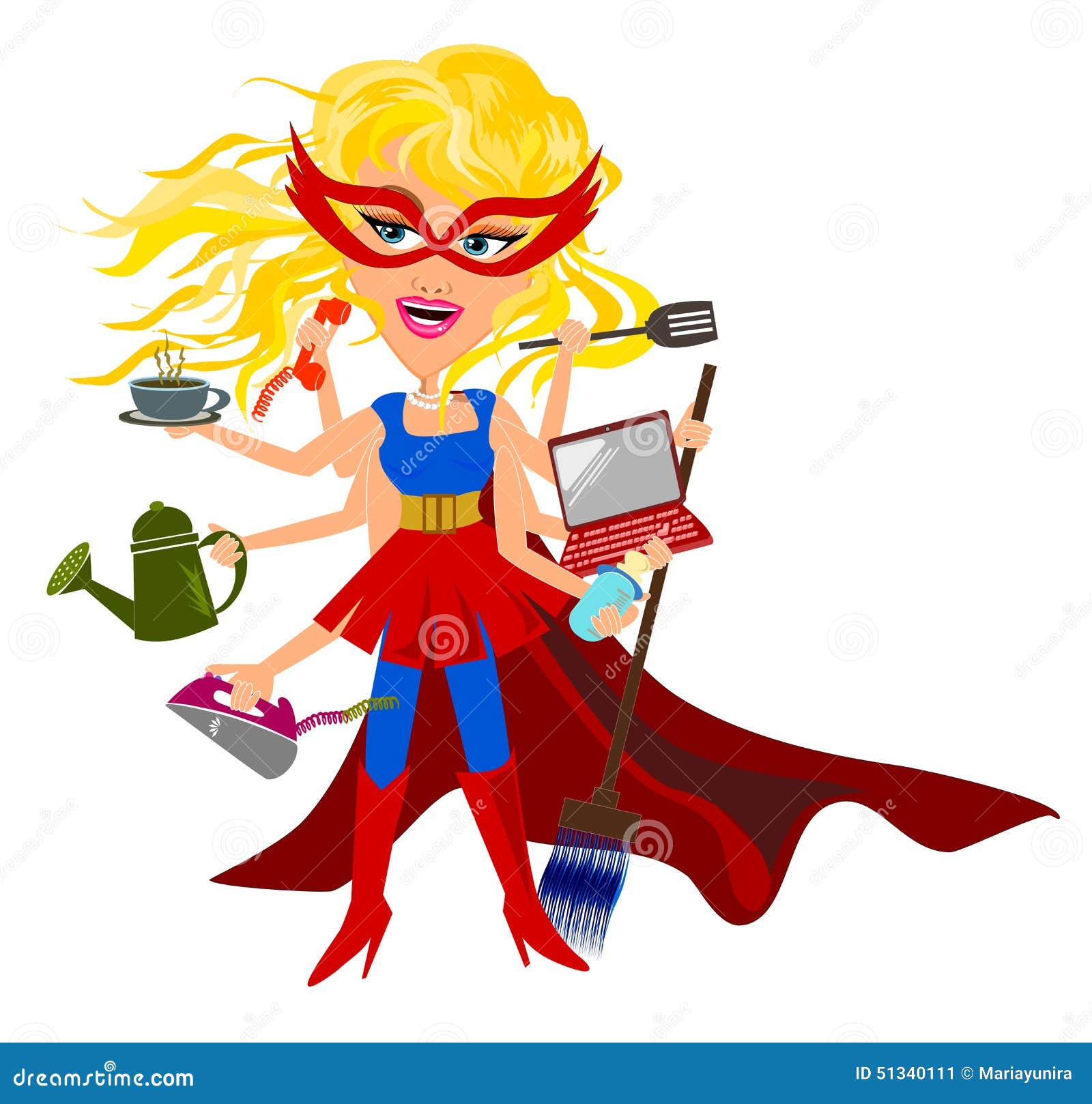 Multitasking vrouw vector illustratie. Illustration of gezicht - 51340111