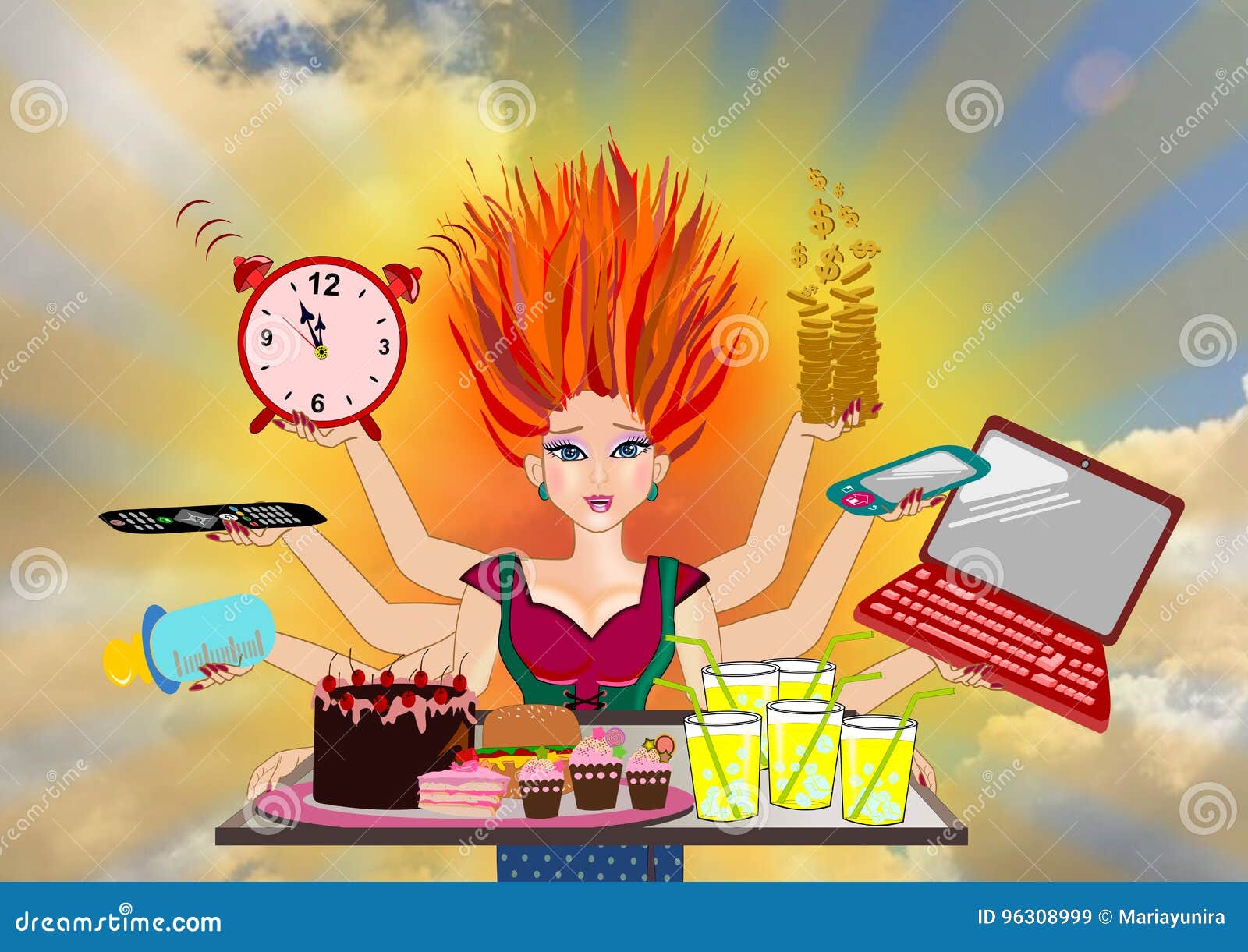 Multitasking Woman Royalty-Free Cartoon | CartoonDealer.com #96308999