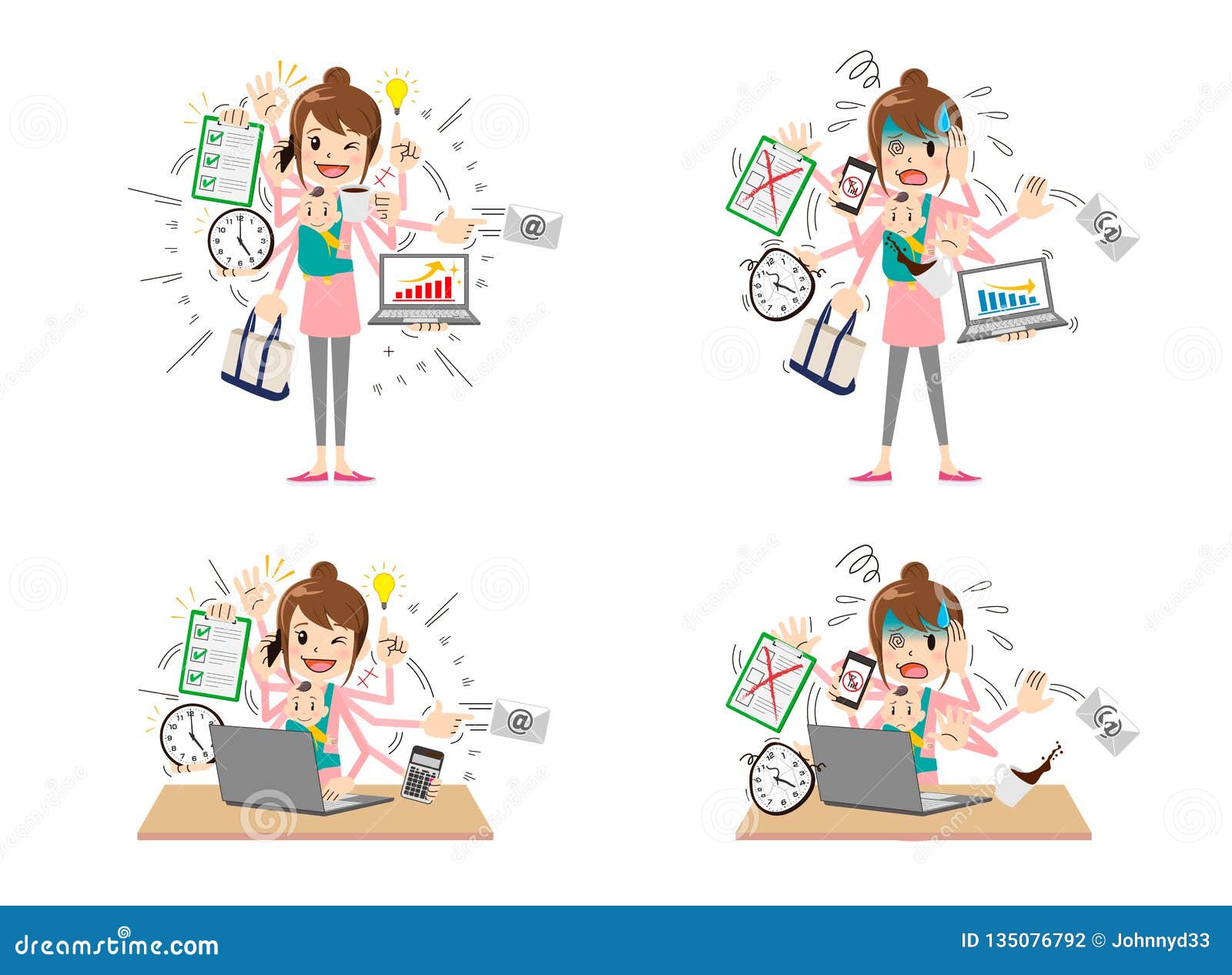Multitasking Woman stock vector. Illustration of efficiency - 135076792