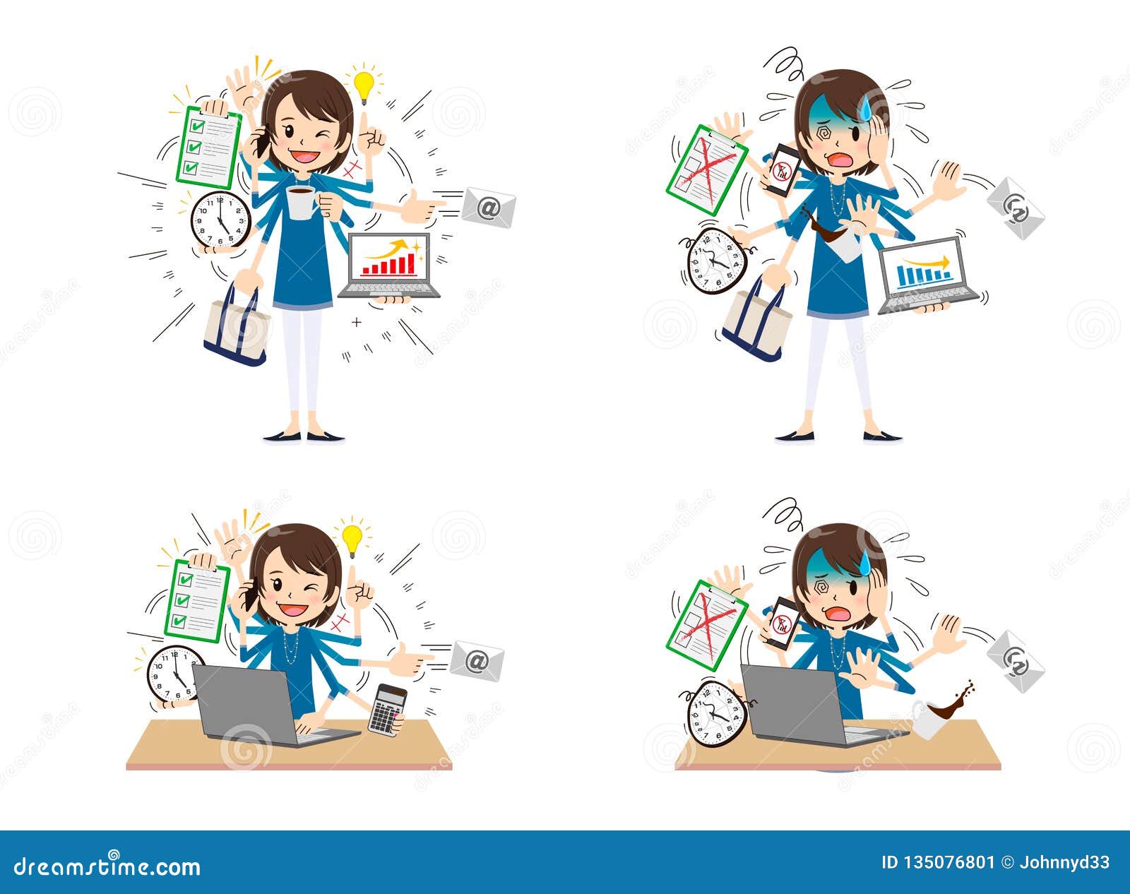 Multitasking Woman stock vector. Illustration of character - 135076801