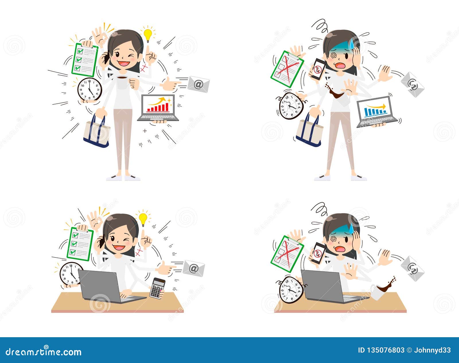 Multitasking Woman stock vector. Illustration of busy - 135076803