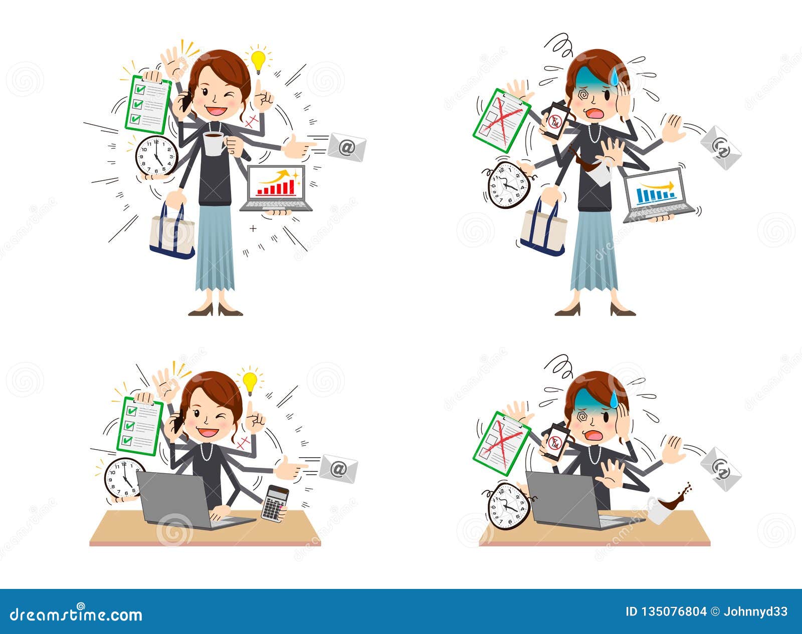 Multitasking Woman stock vector. Illustration of like - 135076804