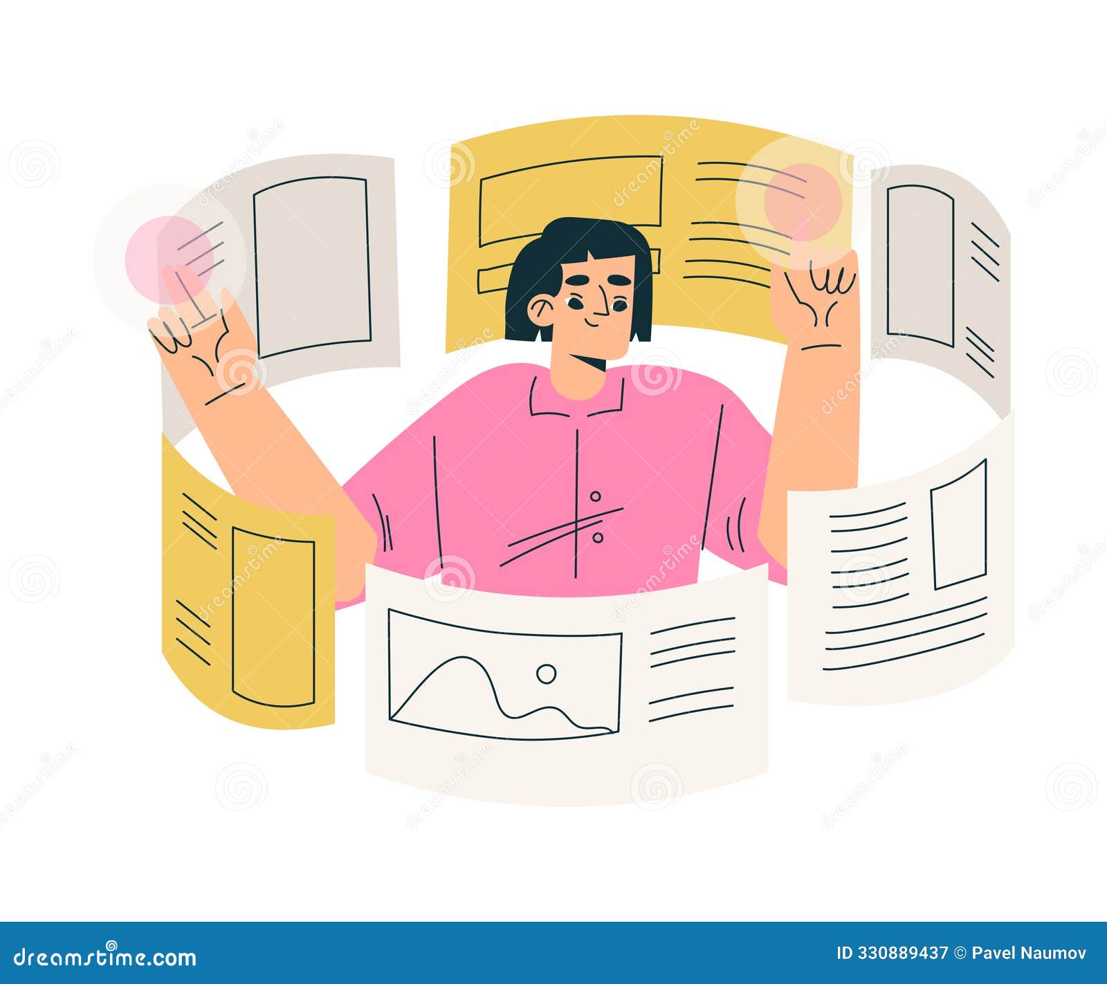 Multitasking Woman Character Doing Multiple Task in App Vector ...