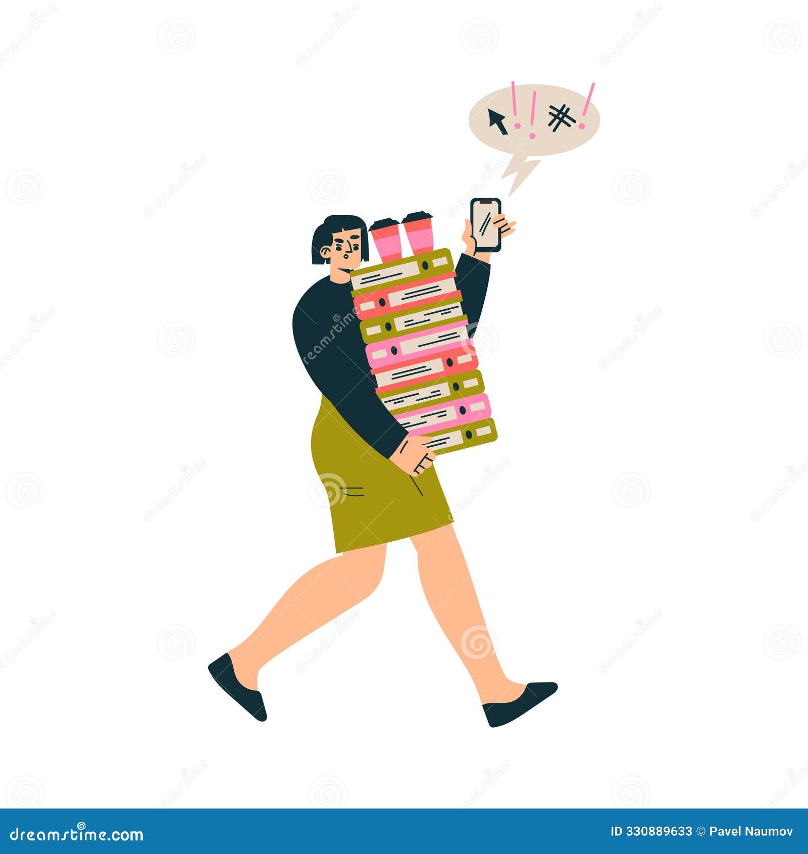 Multitasking Woman Character Doing Multiple Task Carry Pile of Folder ...