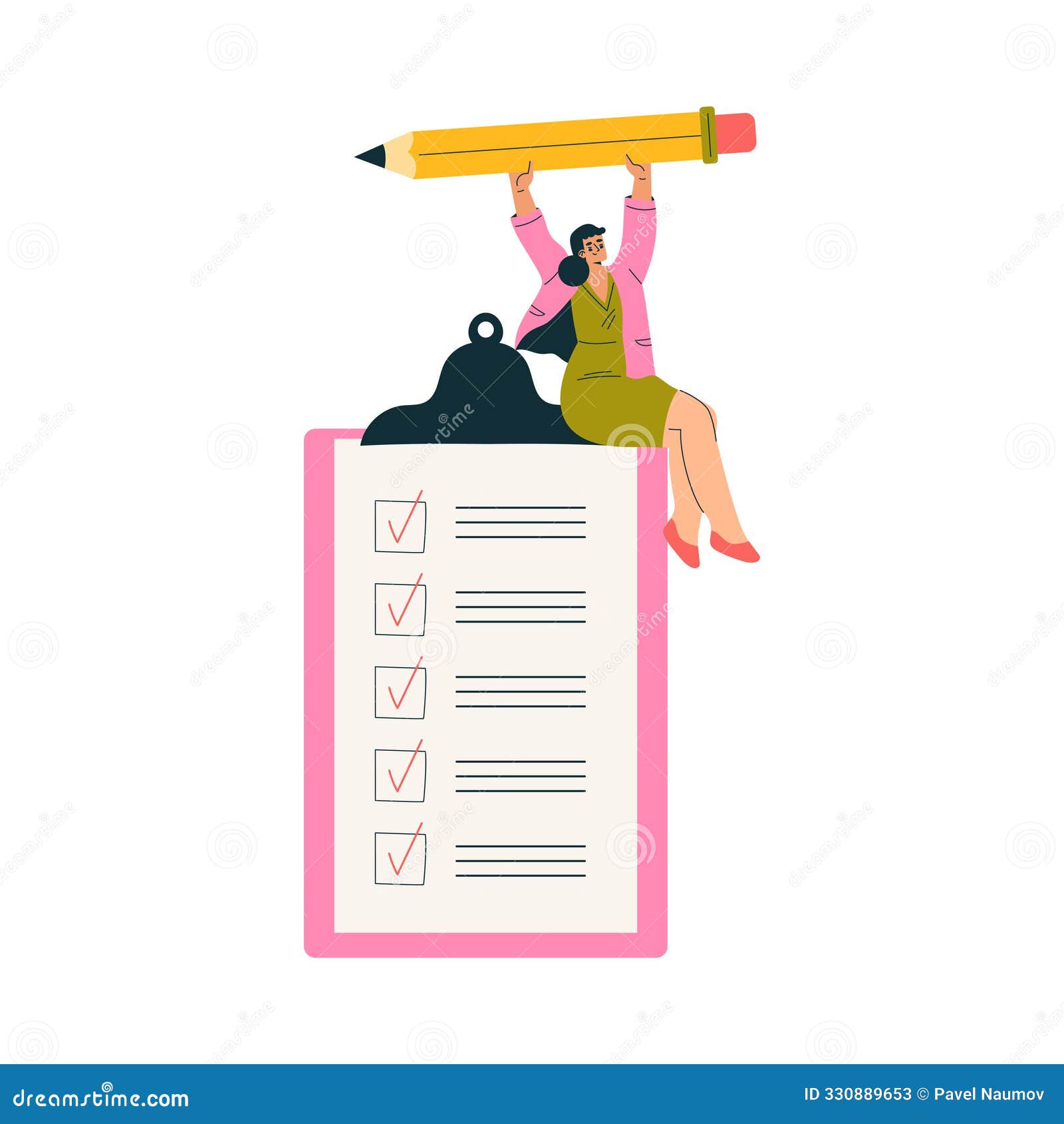 Multitasking Woman Character Doing Multiple Task Sit on Clipboard with ...