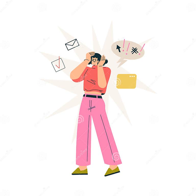 Multitasking Woman Character Doing Multiple Task Vector Illustration ...