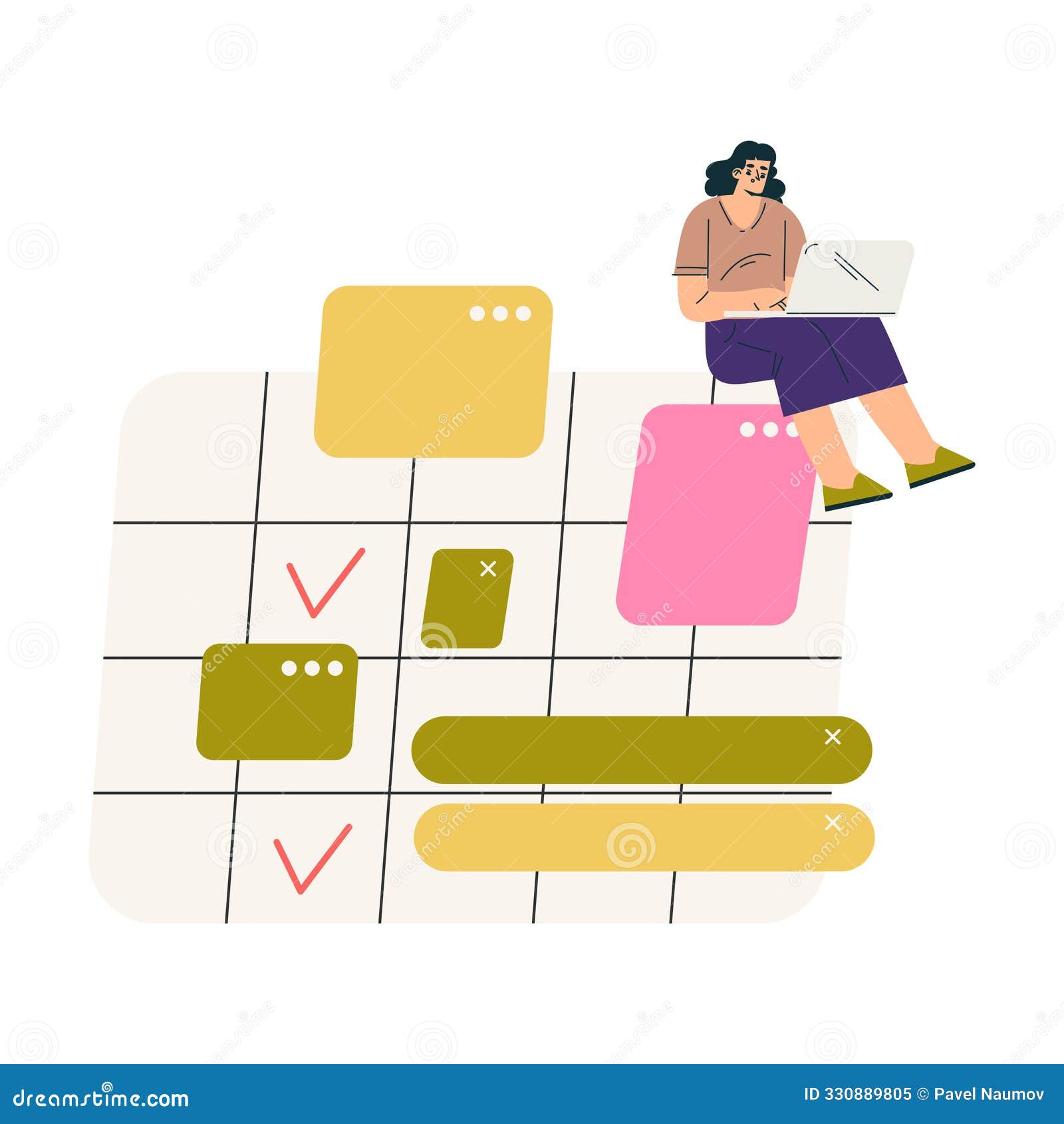 Multitasking Woman Character at Laptop Doing Multiple Task Vector ...