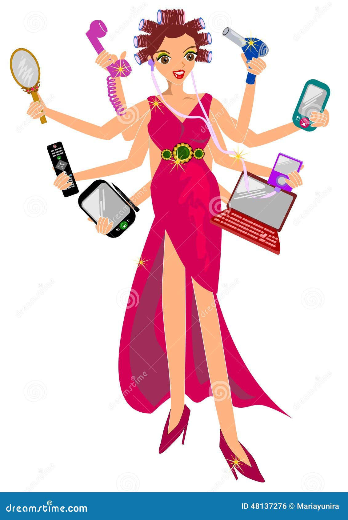 Multitasking Woman stock illustration. Illustration of handphone - 48137276