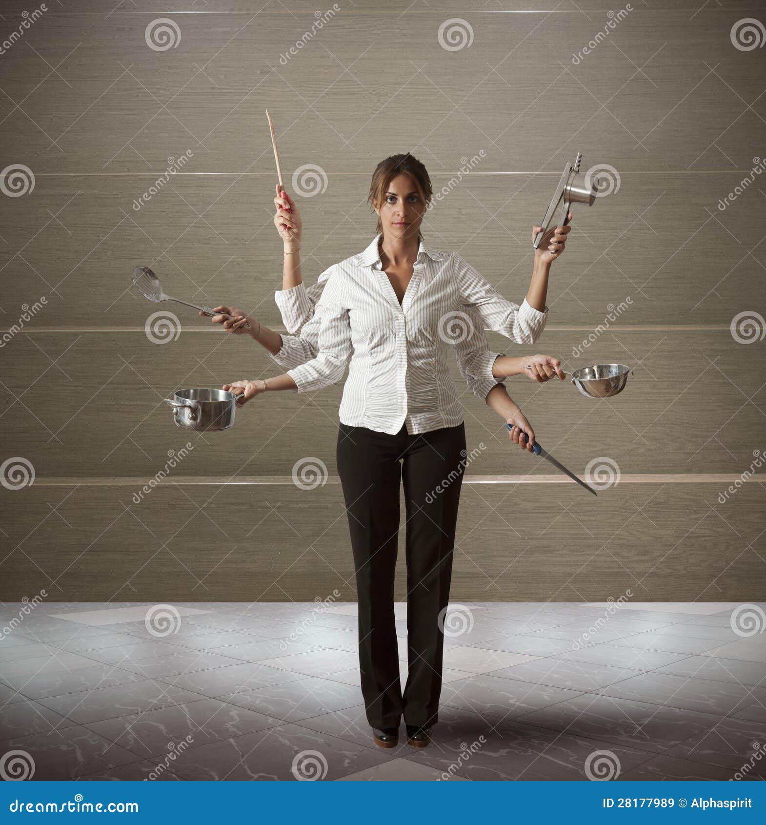 Multitasking Woman in Kitchen Stock Image - Image of colander, indoors ...