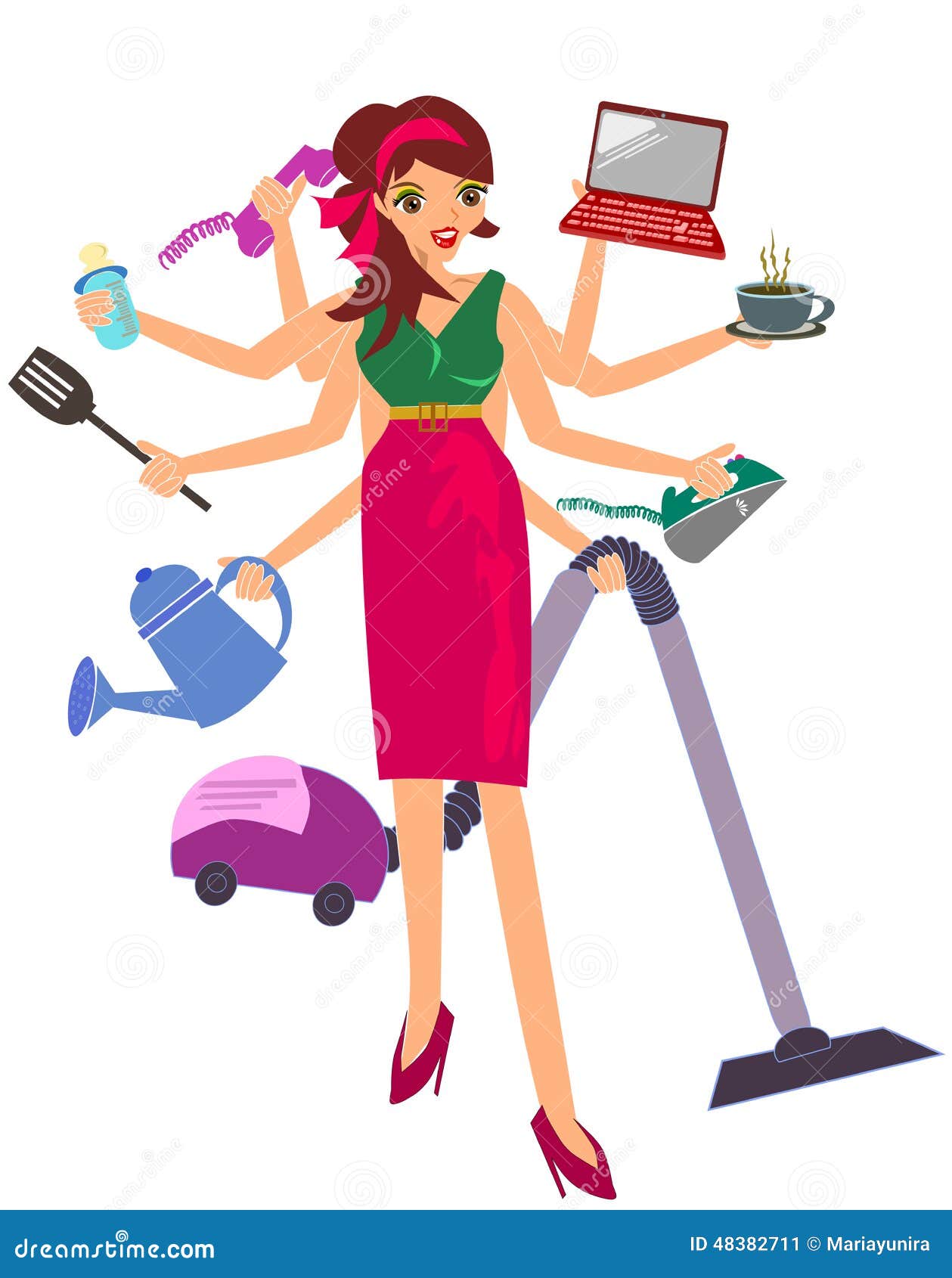Multitasking woman stock illustration. Illustration of colors - 48382711