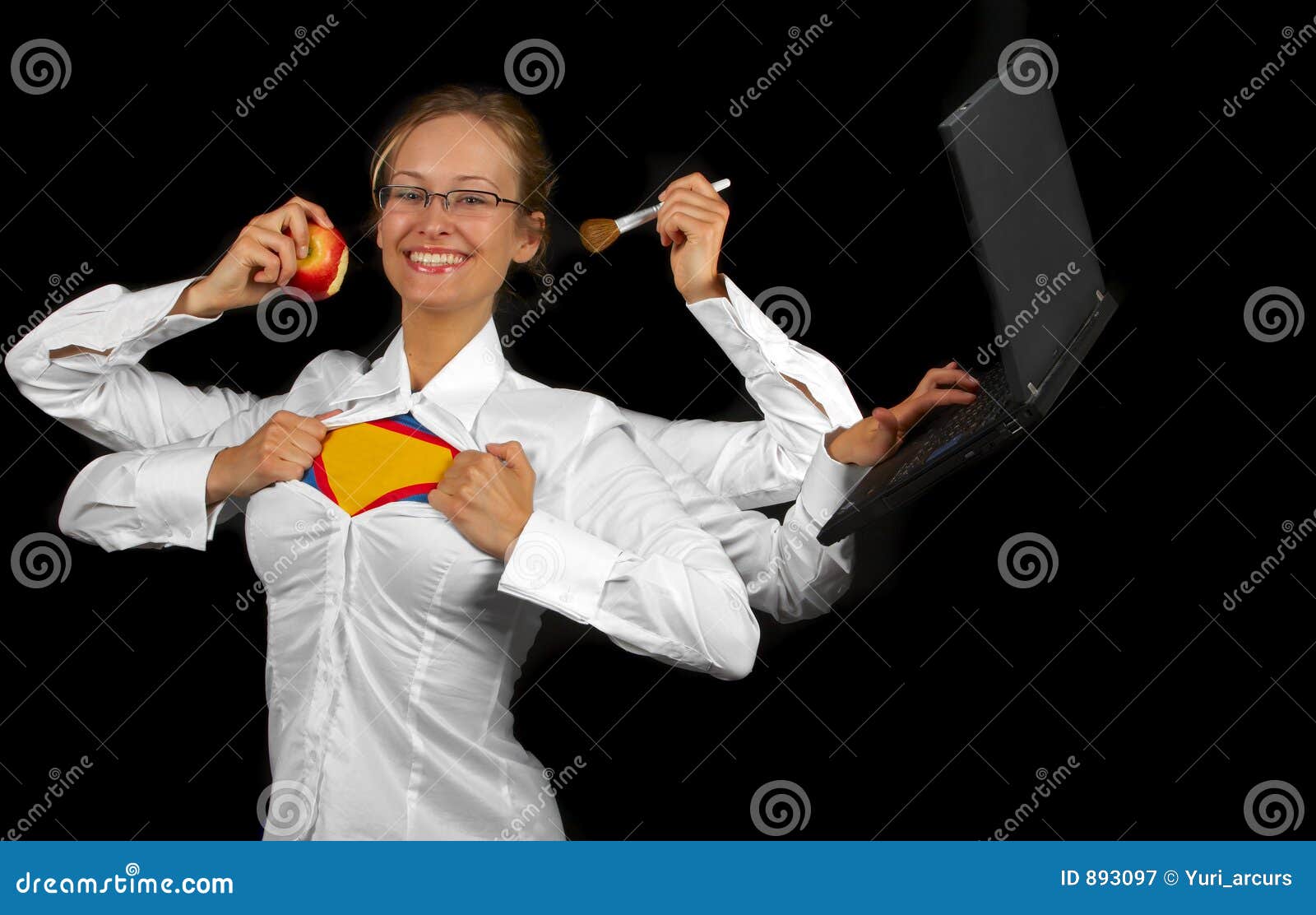 Multitasking Woman with Multiple Arms. Stock Image - Image of phone ...