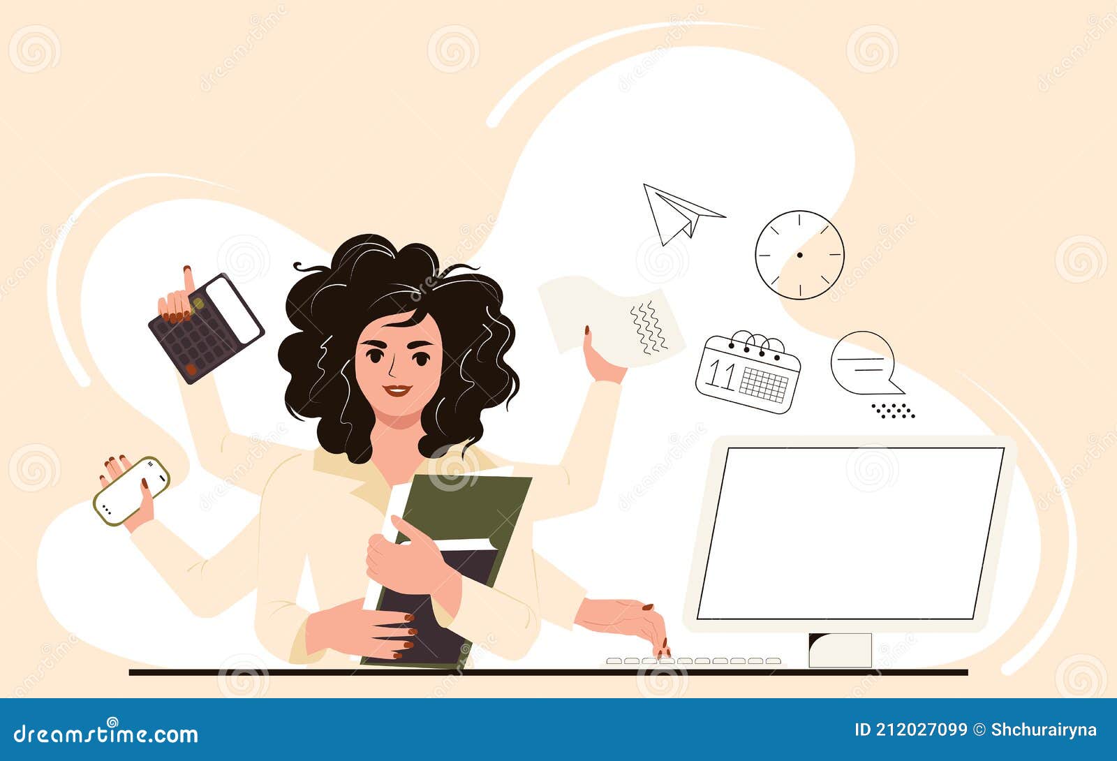 Multitasking Woman at Work in the Office Stock Vector - Illustration of ...