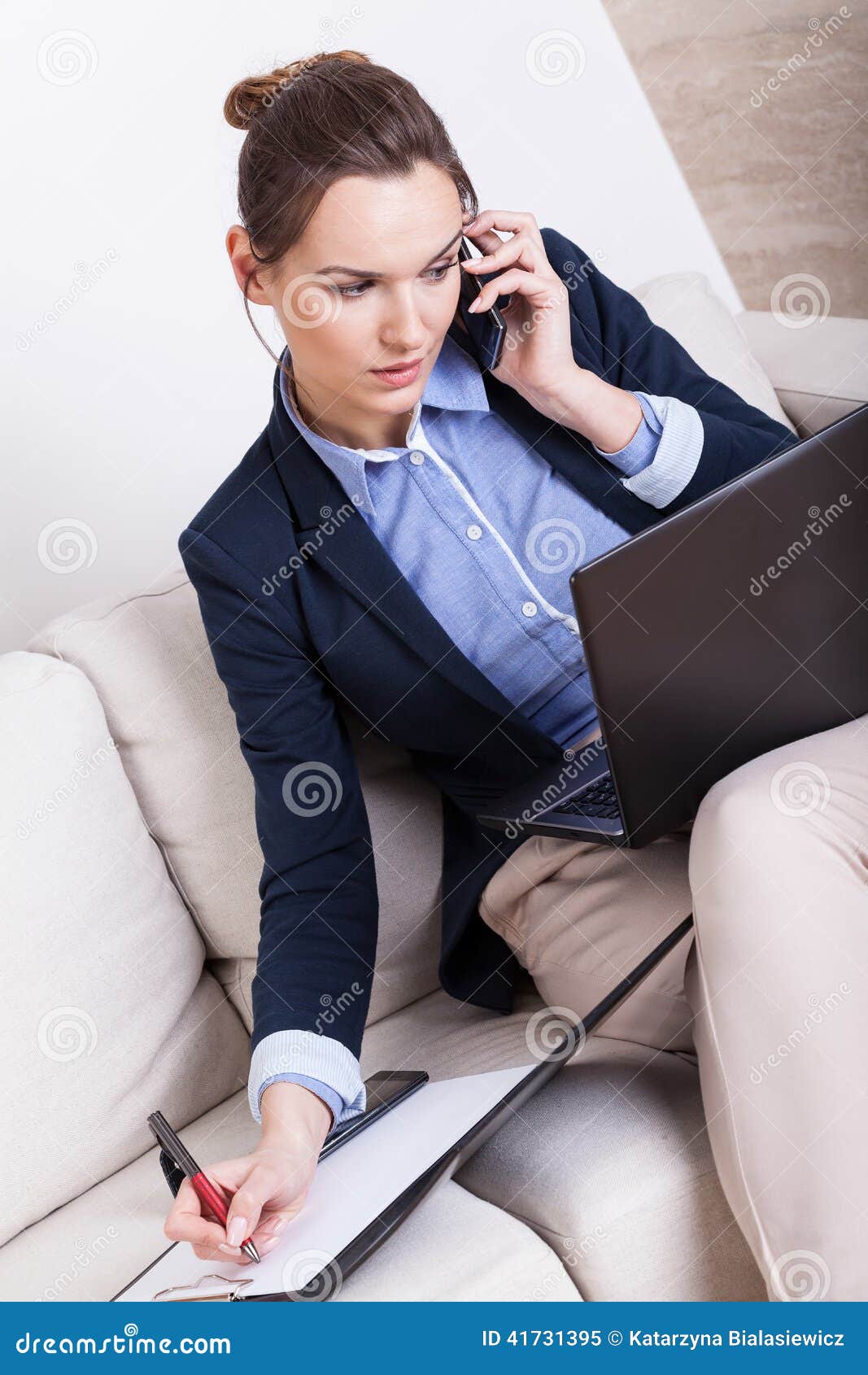 Multitasking Woman Working at Home Stock Image - Image of sitting ...