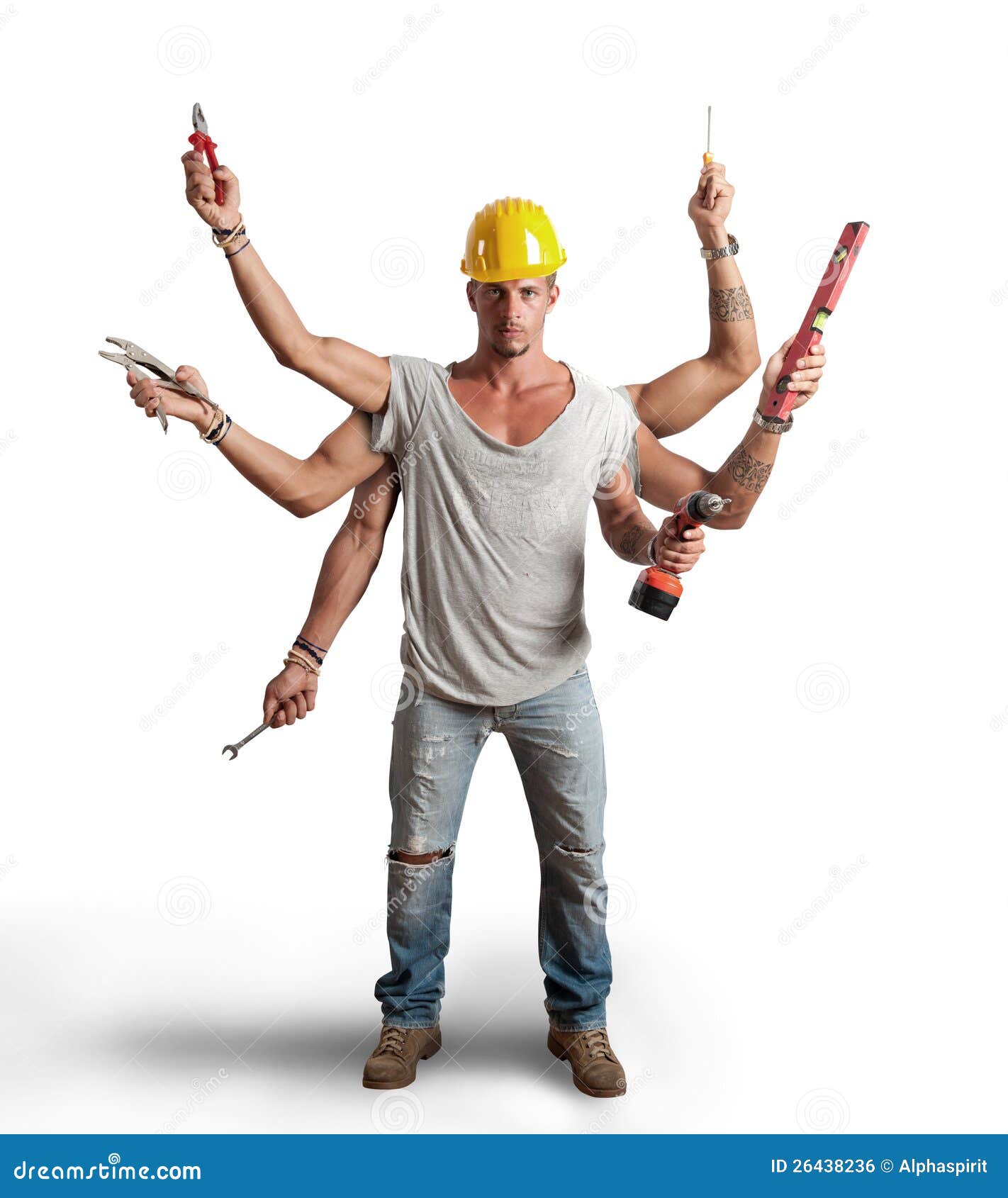 Multitasking worker conept stock photo. Image of helm - 26438236
